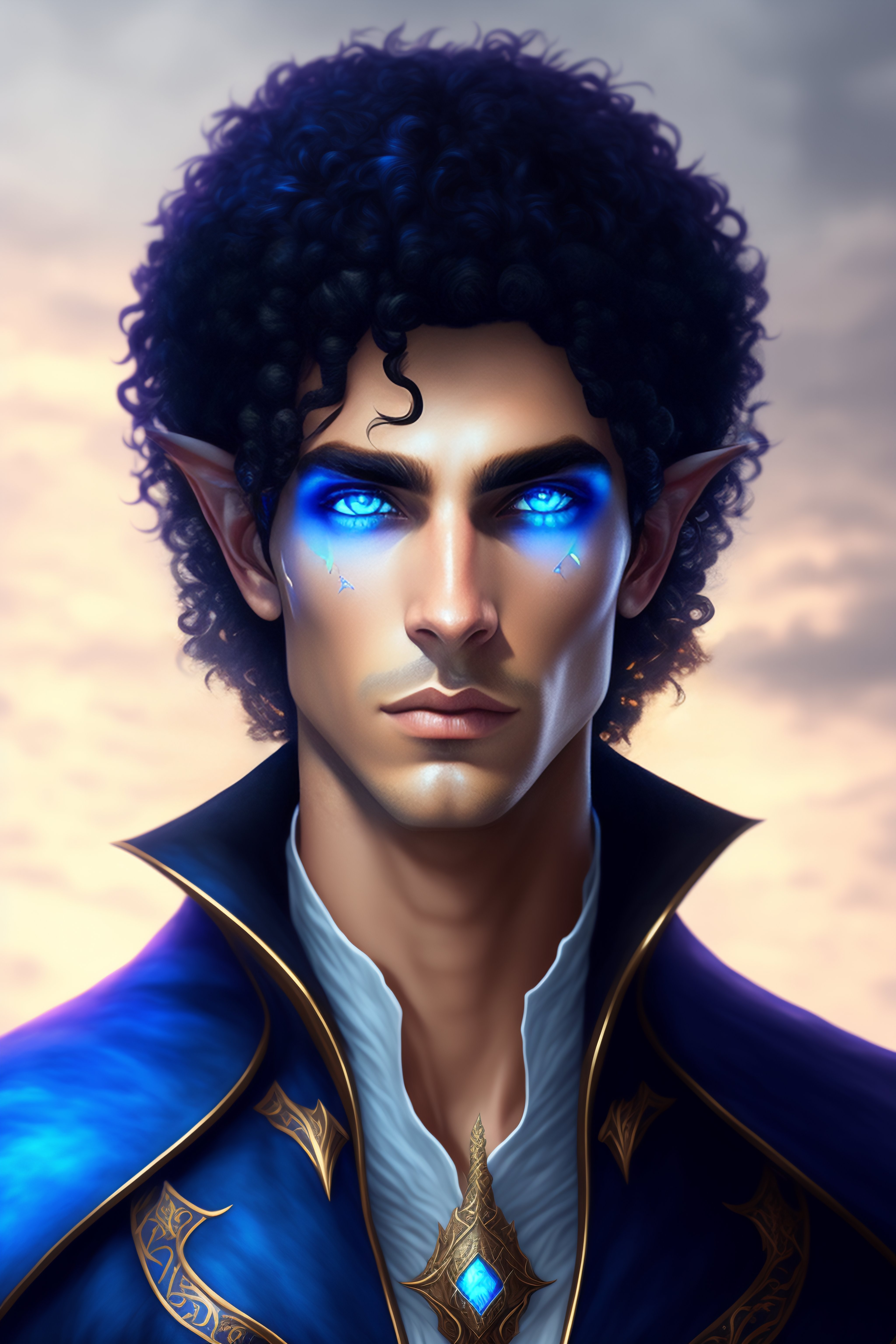 Lexica - A half elf male fey sorcercer with piercing blue eyes and dark ...