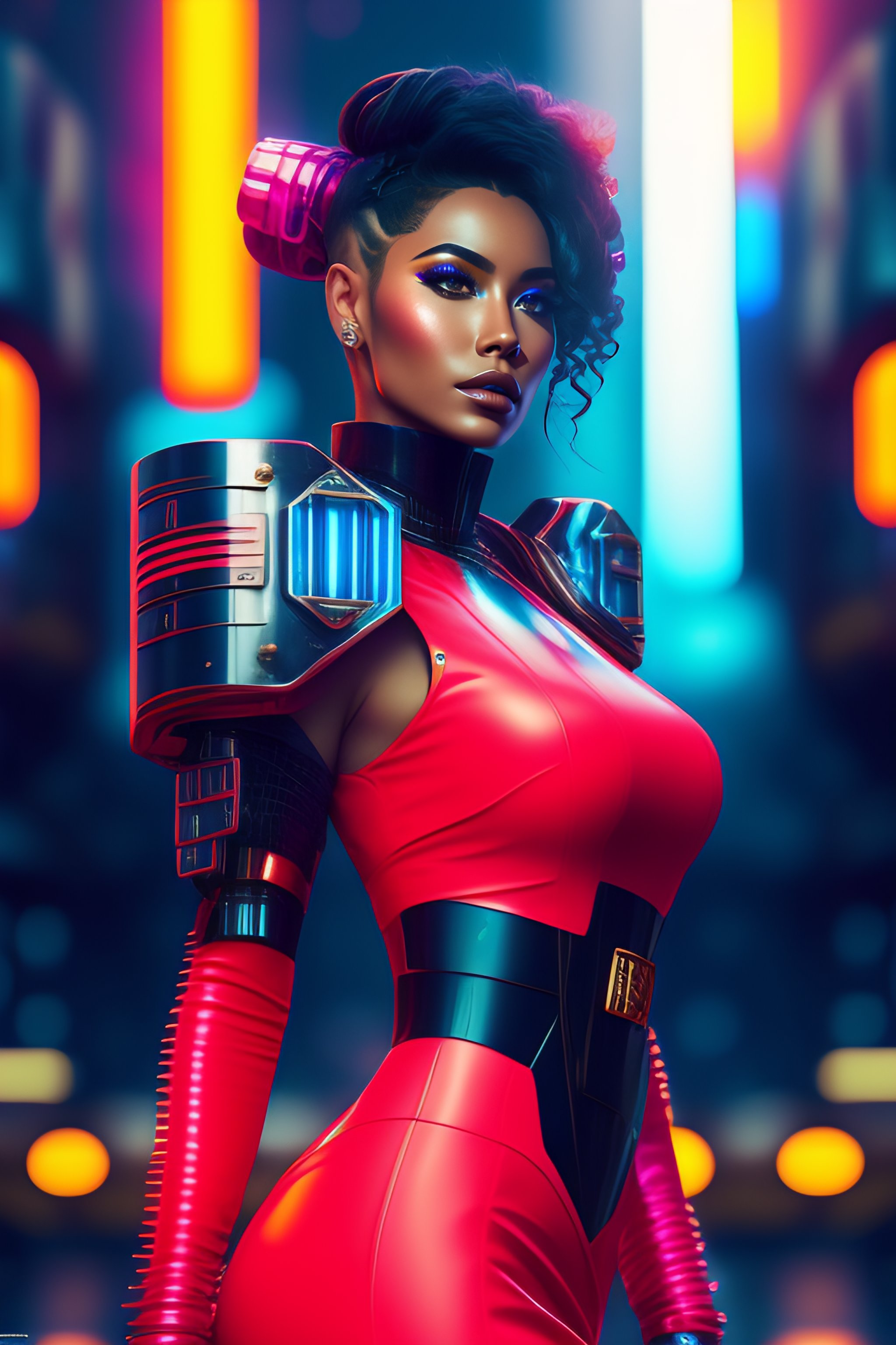 Lexica - Cuberpunk. retro futurism. neon dress. Sci-fi. Mech Punk clothes, battle status, hyper ...
