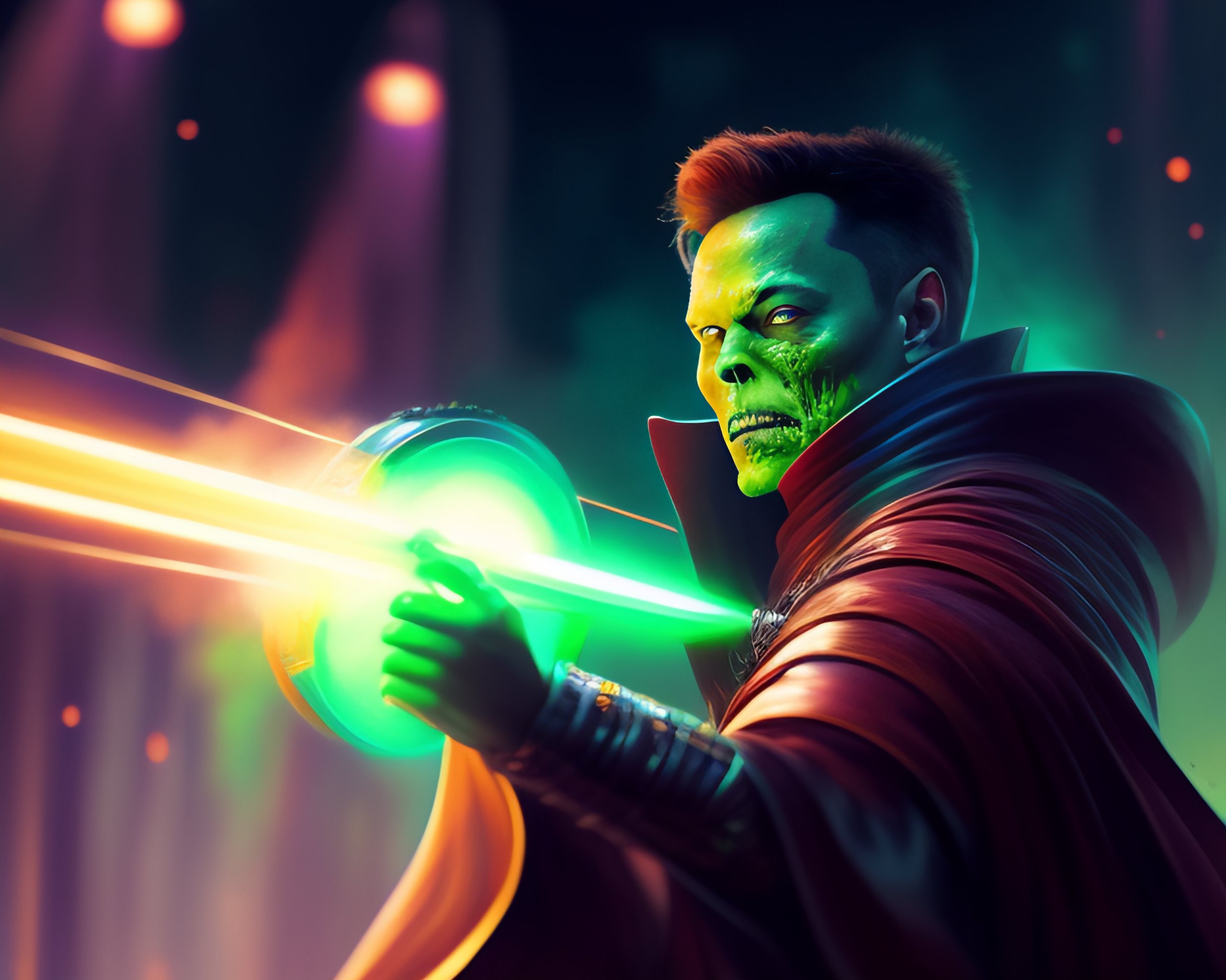 Lexica - Elon musk dressed as a jedi fighting a green zombie, vibrant ...