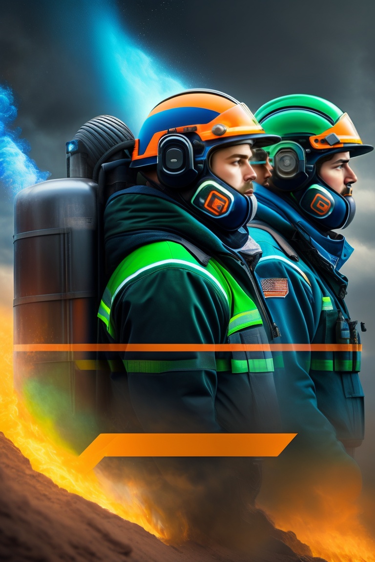 Lexica - Industrial firefighters with blue, green, and orange