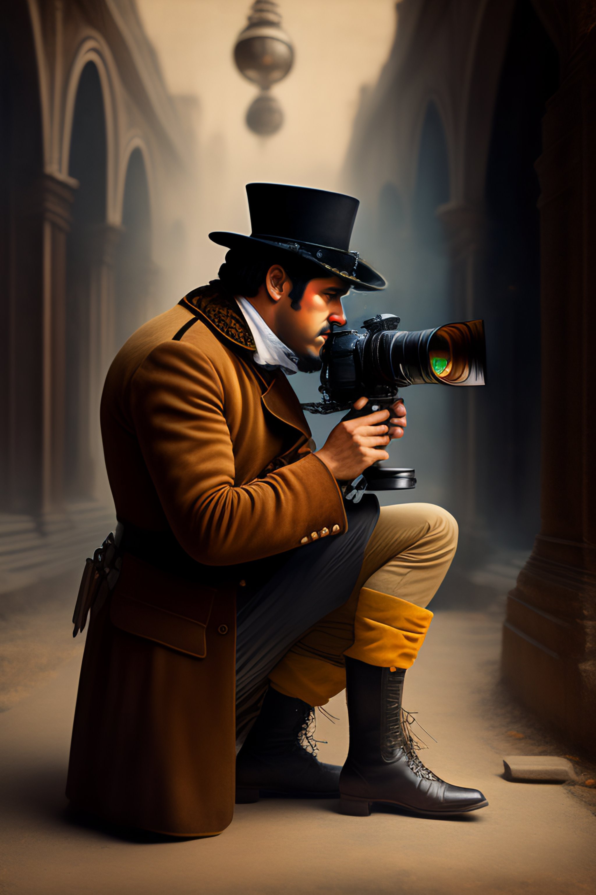 Lexica - Photographer looking through camera, steampunk, painted by Goya