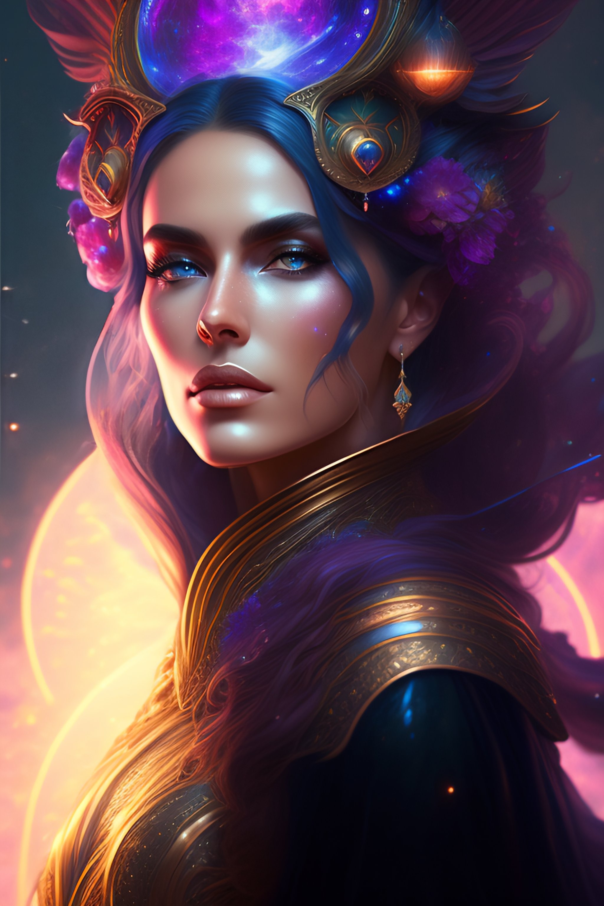 Lexica - Cosmic sorceress, nebulas, galactic, Concept art portrait by ...