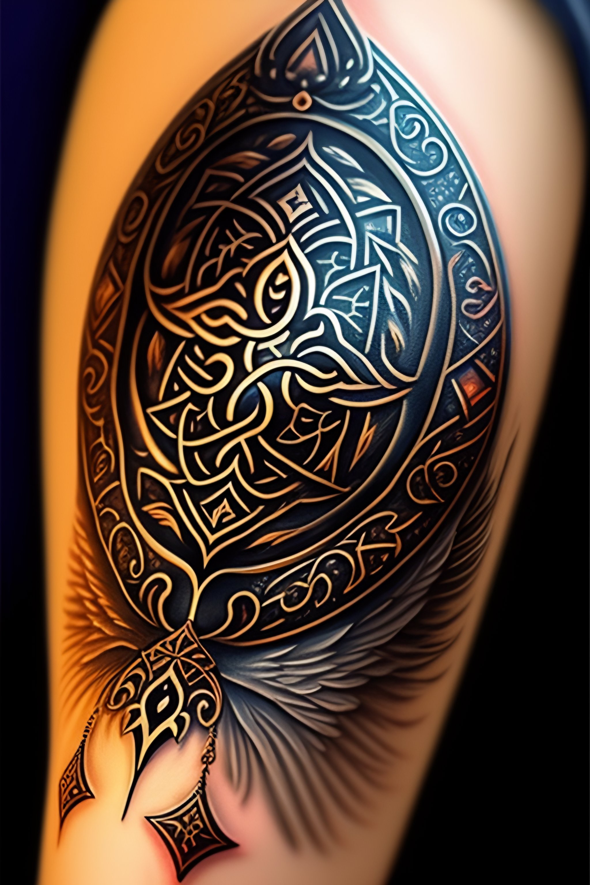Lexica - Tattoo with runes of success and amulet, very realistic, angel ...