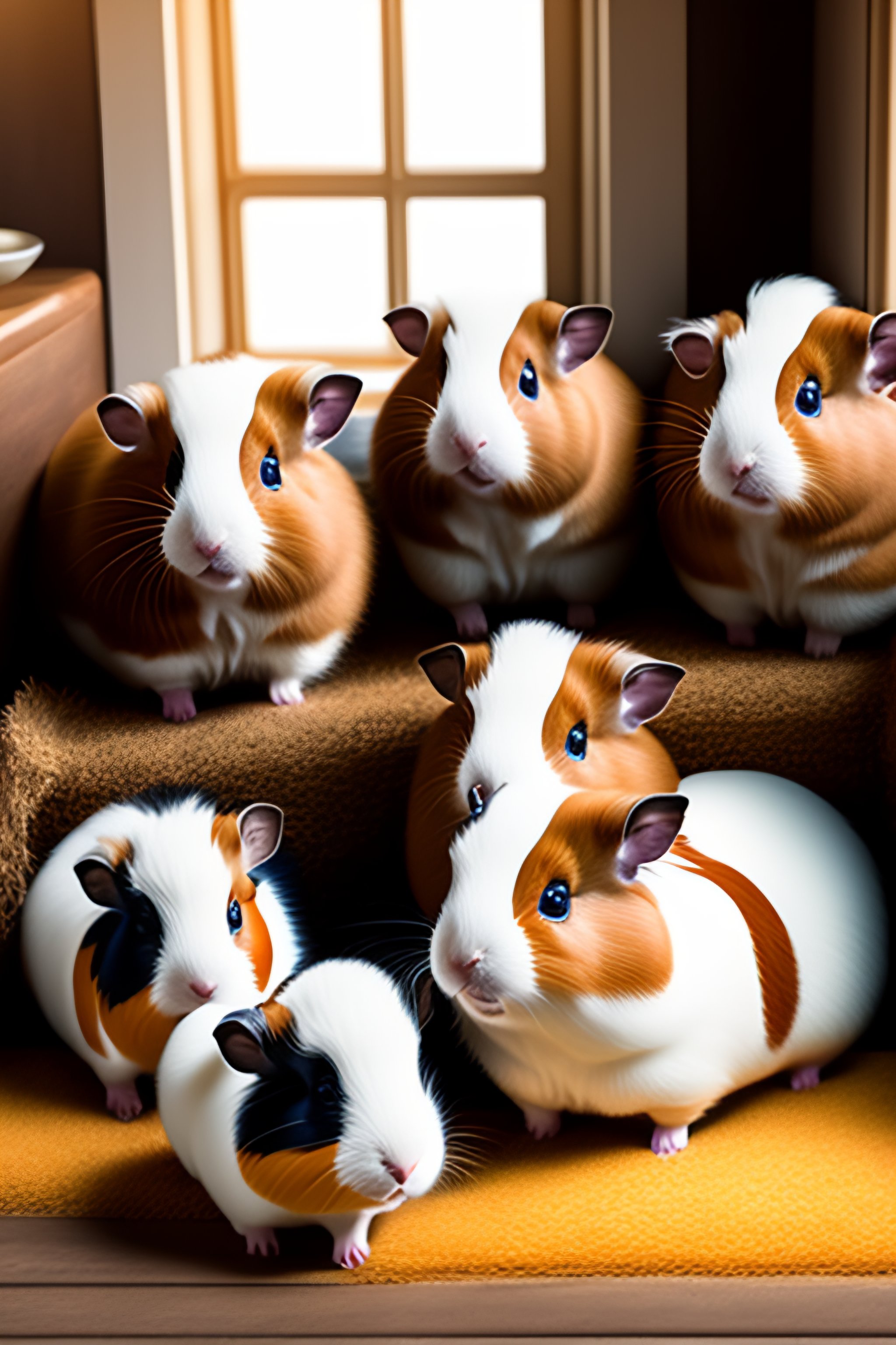 Lexica - Five brown white sweet and fluffy fur guinea pigs next to a ...