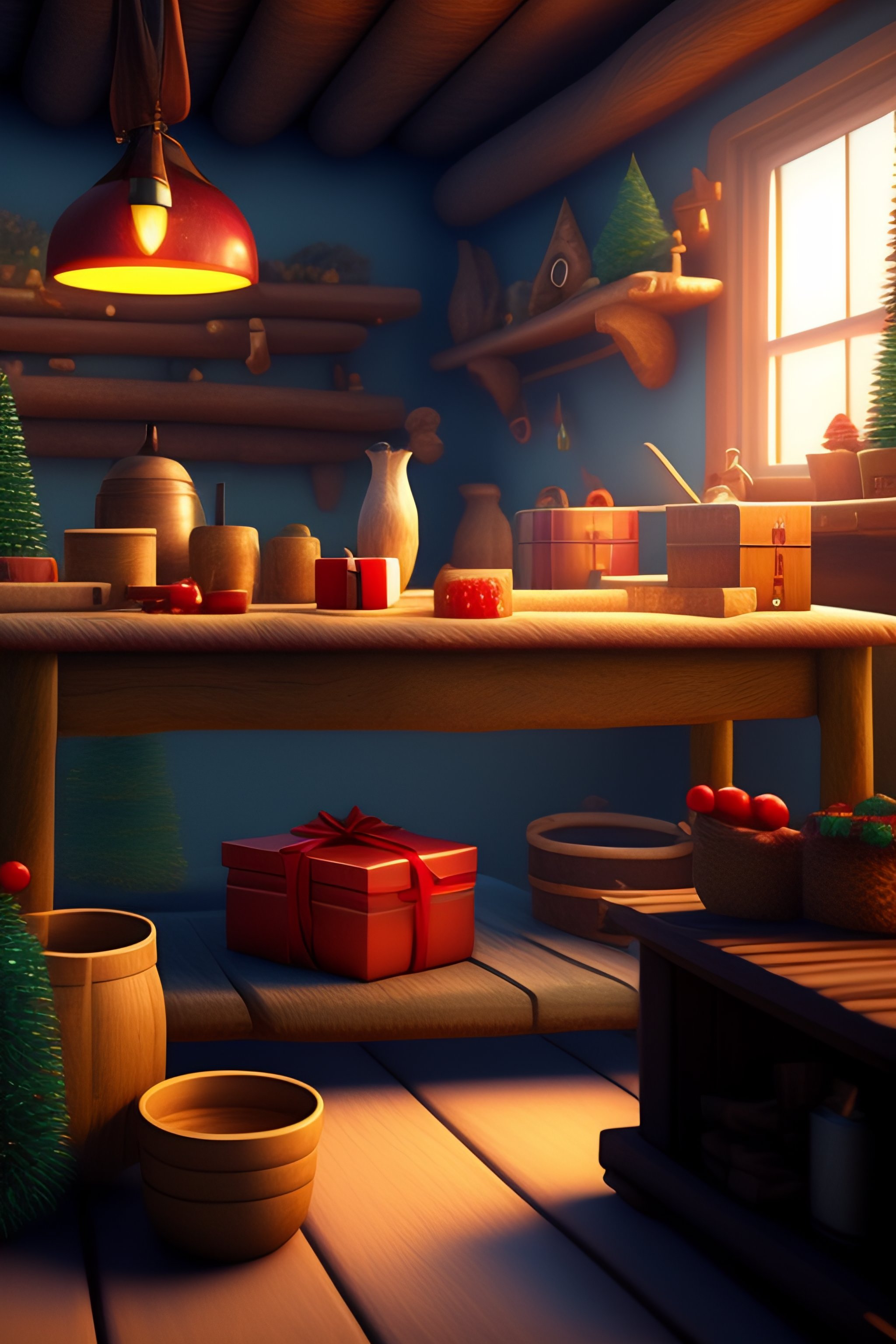 Lexica - Interior of Santa's workshop, realistic [3D]