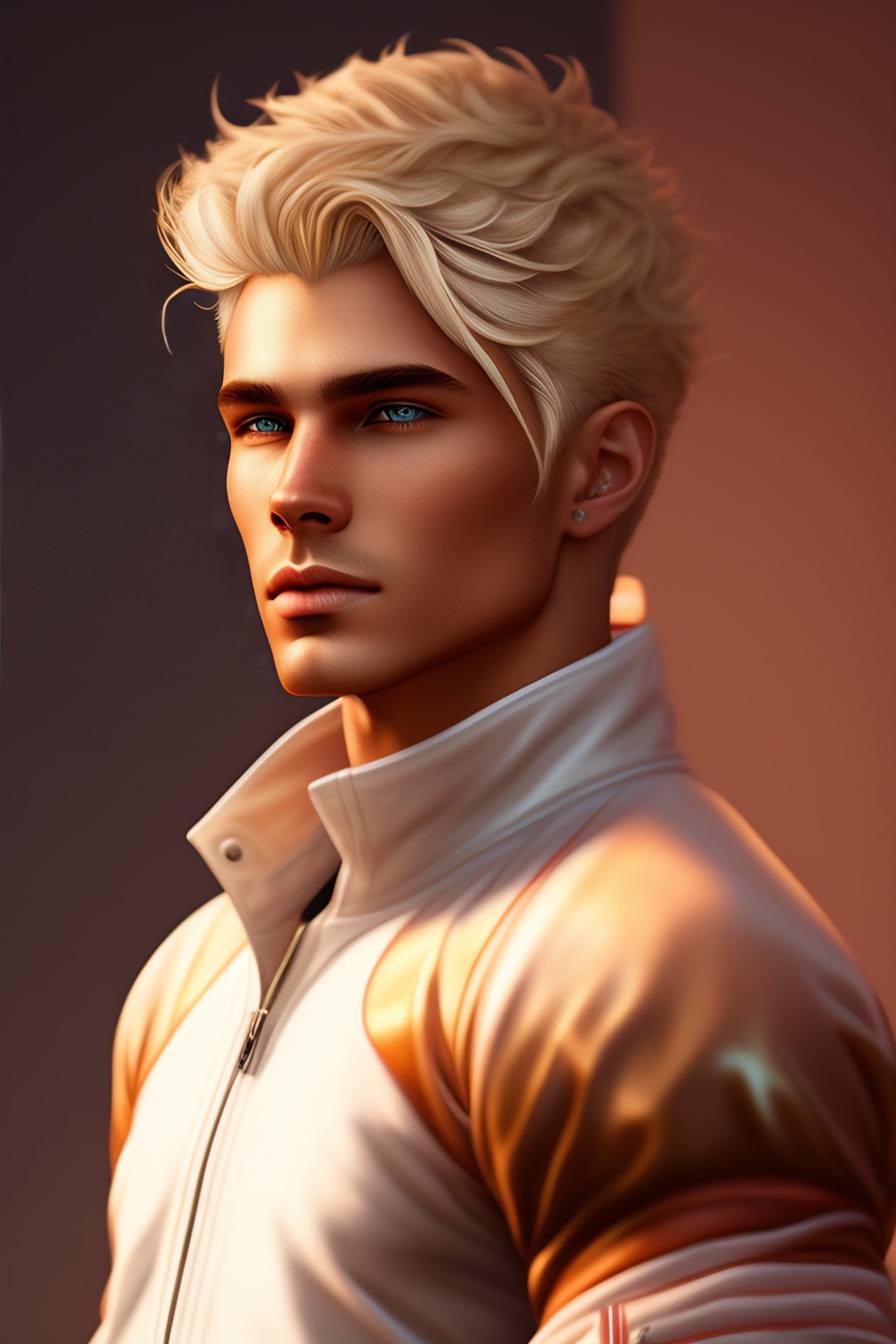 Lexica - Modern young man with ash blond hair, open and undone jeans ...