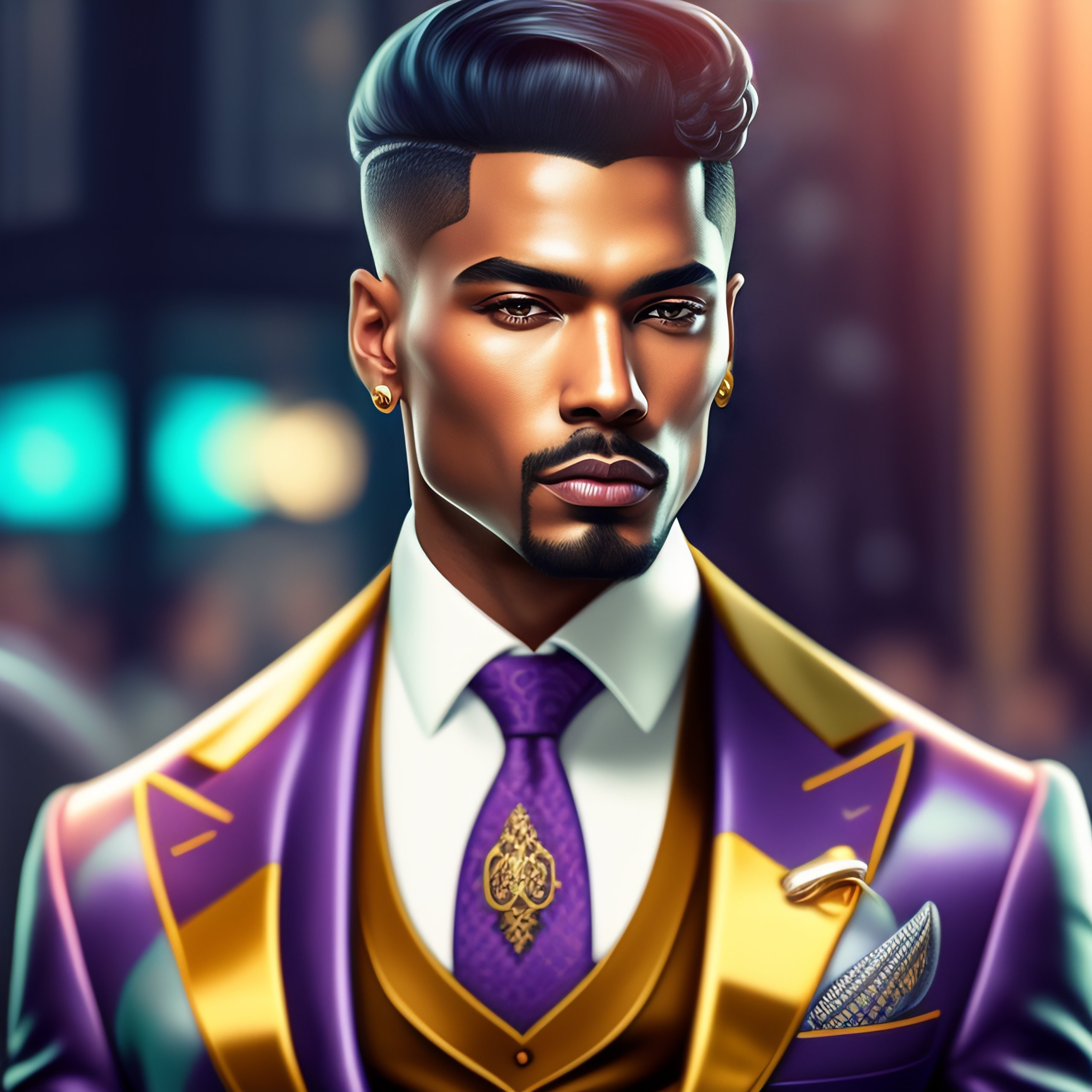 Lexica - A man with haute couture LV three piece suit, LV handbag ...