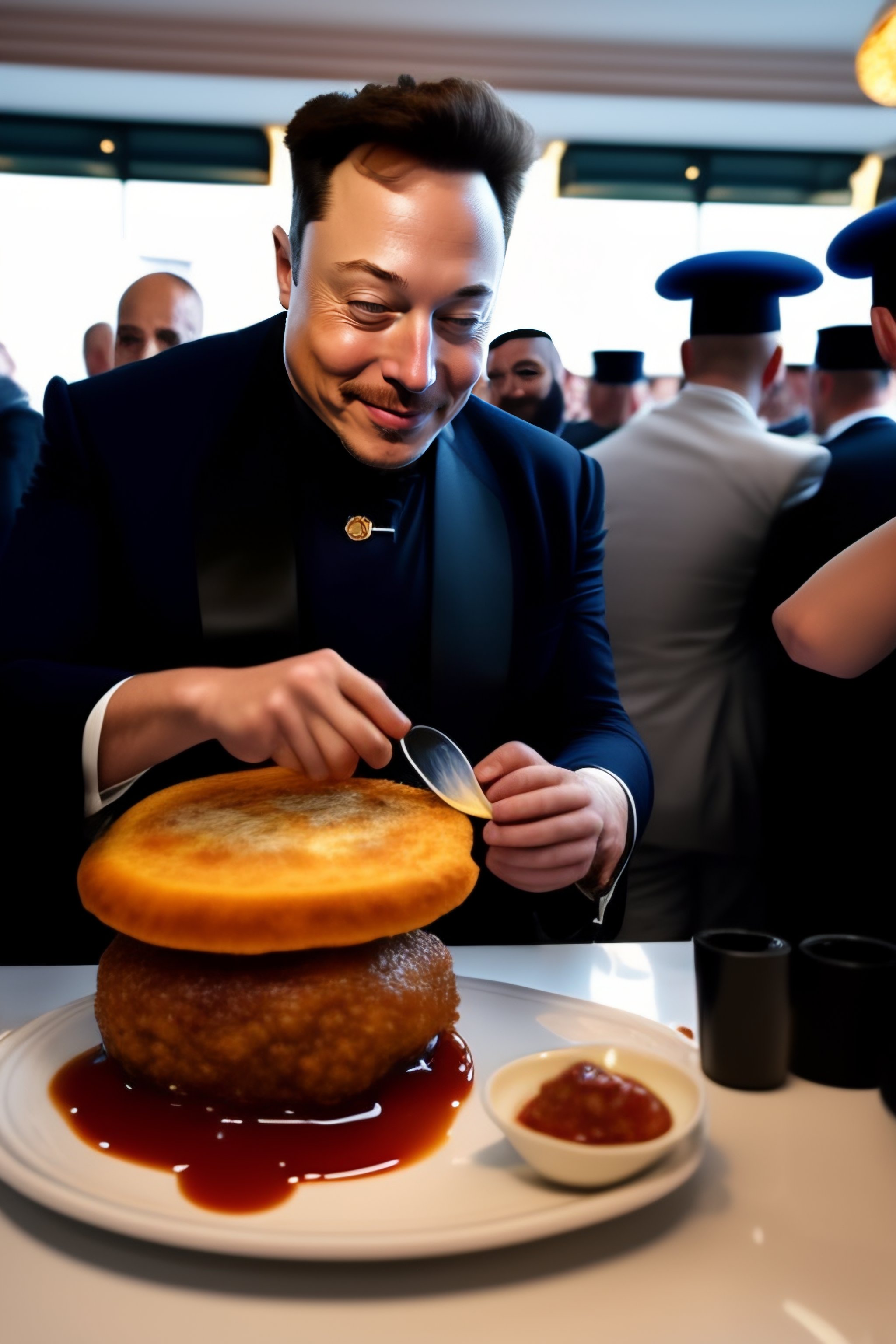 Lexica - Elon musk eating Gefilte fish in restaurant at bnei brak, near ...