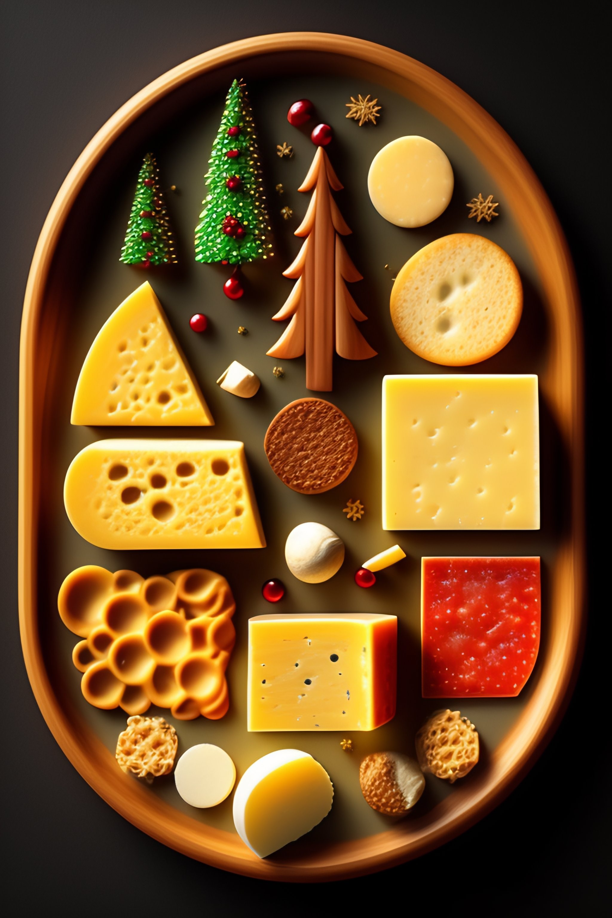 Lexica - A christmas scene made of different types of cheeses