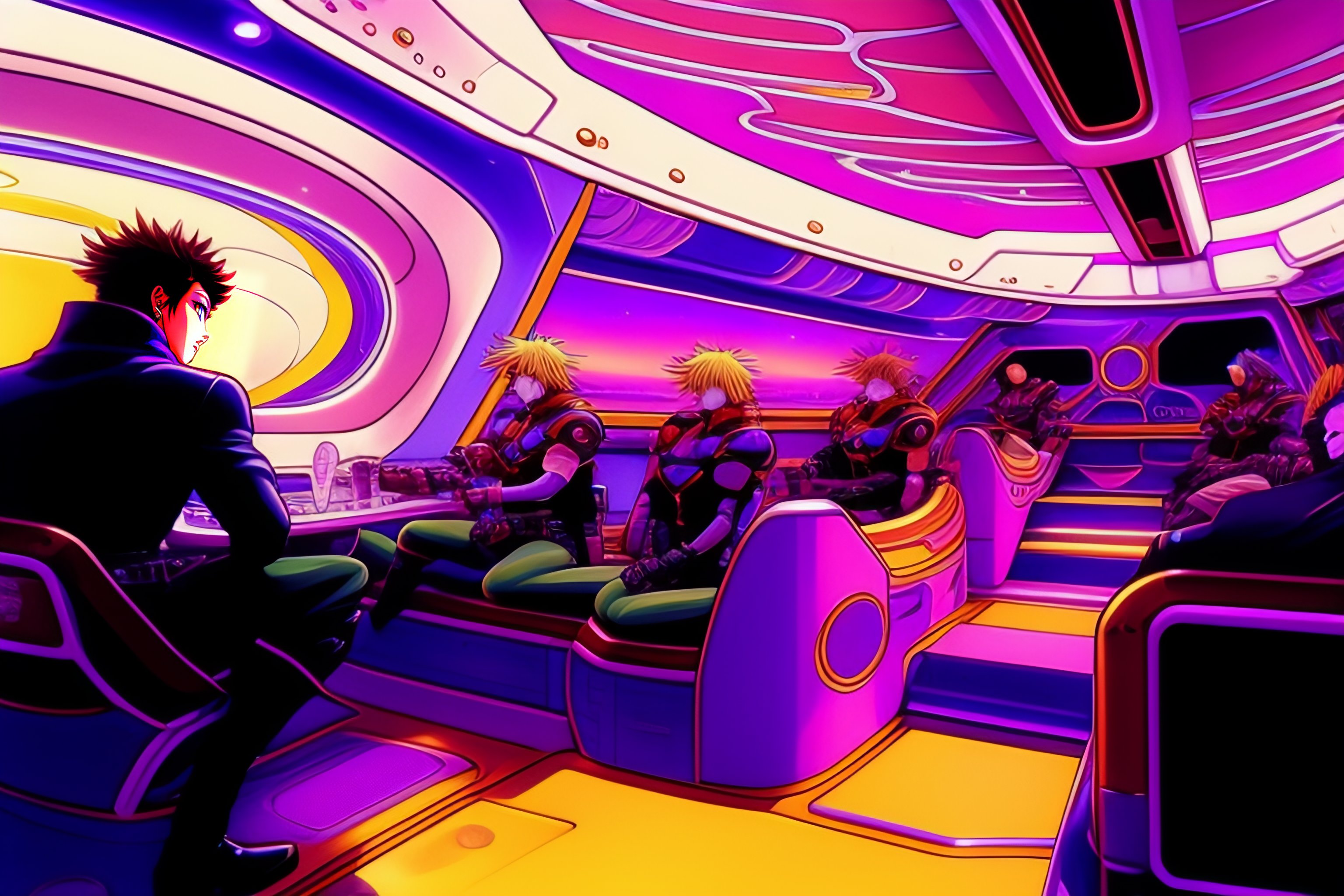 Lexica - Vintage 90's anime style. cluttered starship interior; crew ...