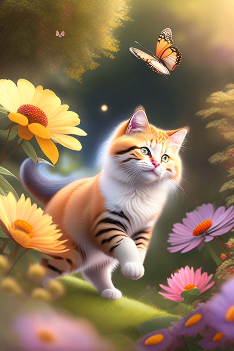 Lexica - Render for me an adorable scene of a playful cat frolicking in ...