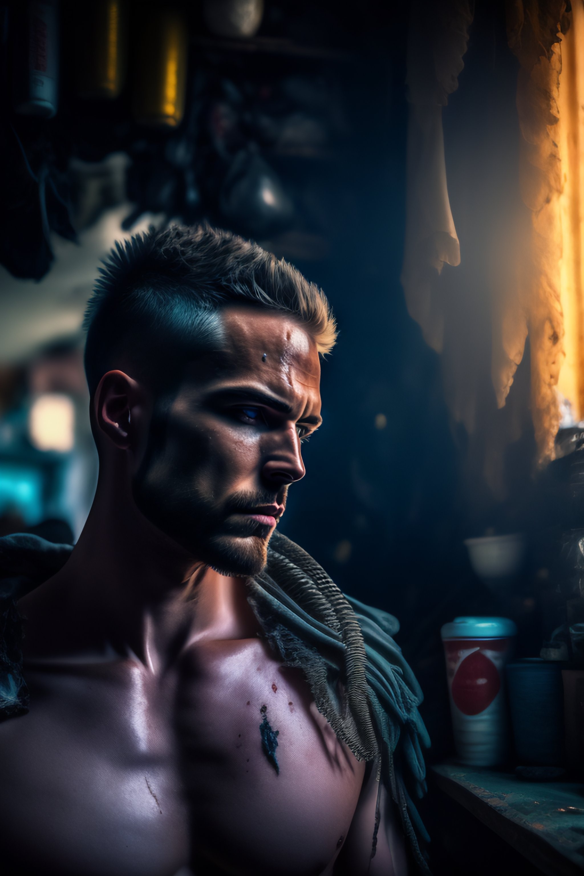 Lexica - Wide angle Environmental shot of evil Cyborg in a cluttered ...