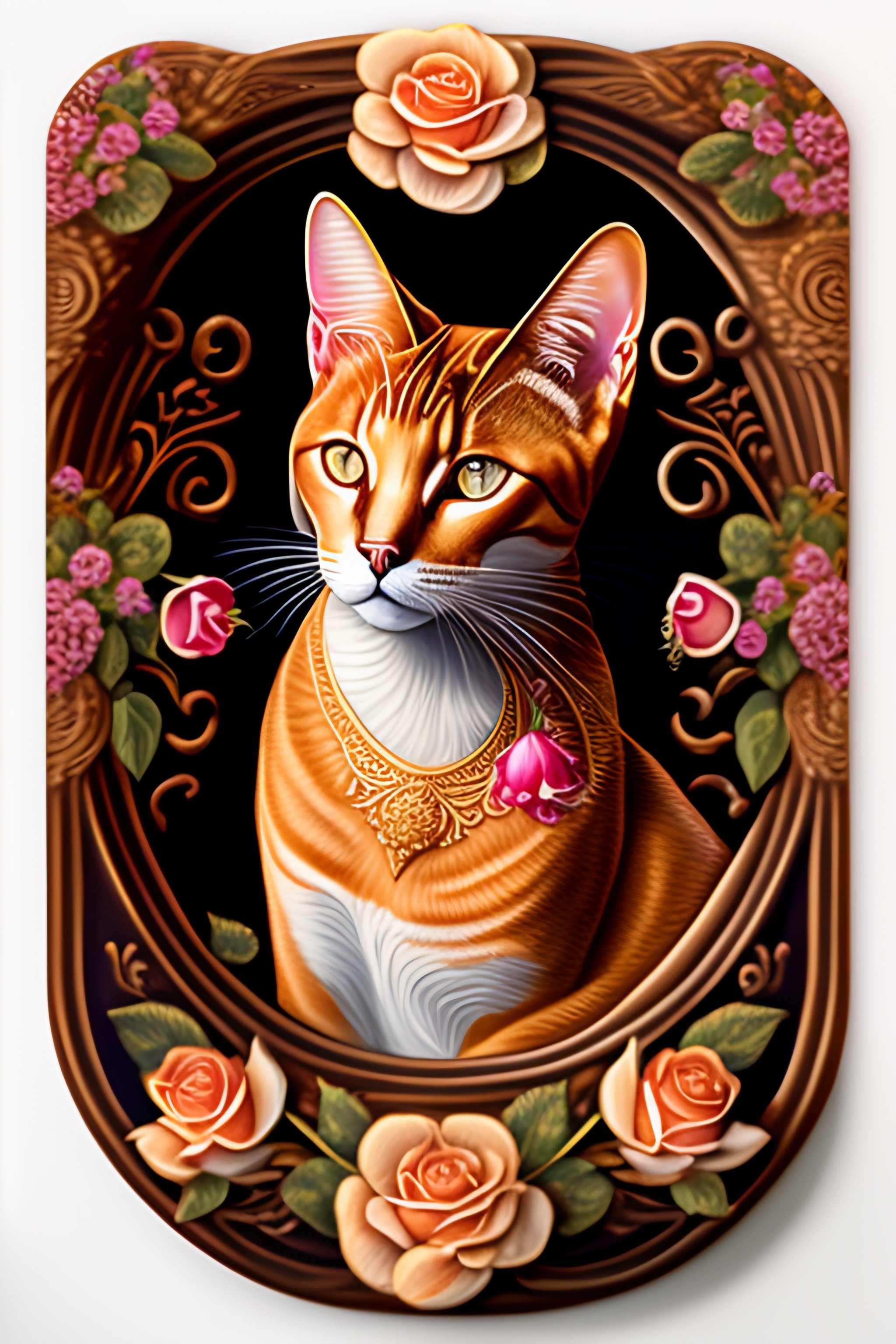 Lexica - Abyssinian cat with classical floral elements emanating from ...