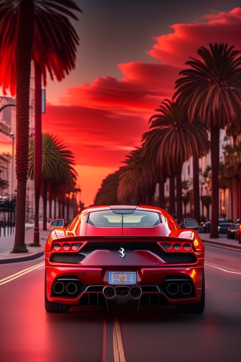 Lexica - Red ferrari moving thru the city withe flame 🔥 coming out the ...