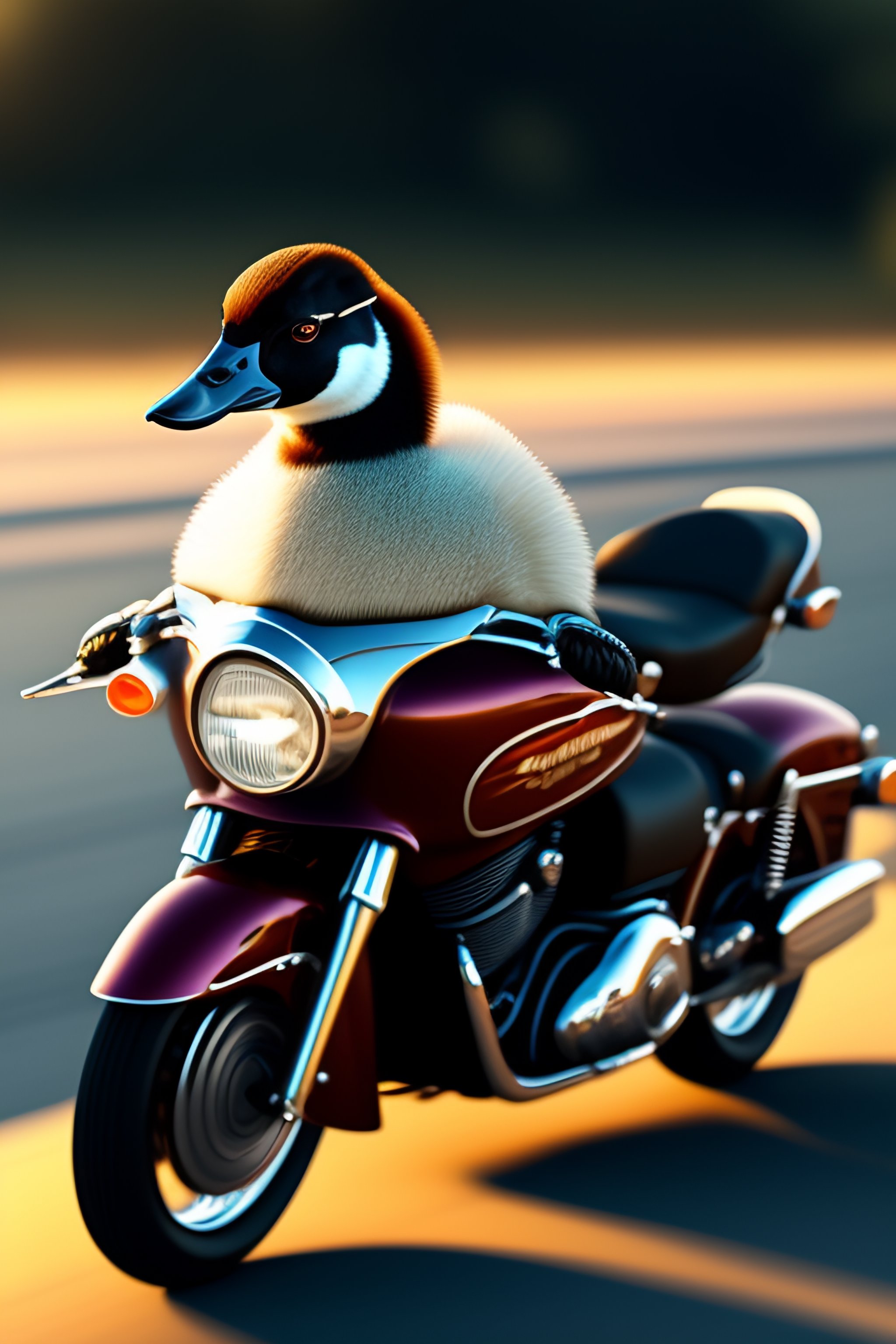 Lexica - Cartoon goose with glasses on a motorcycle, 8k