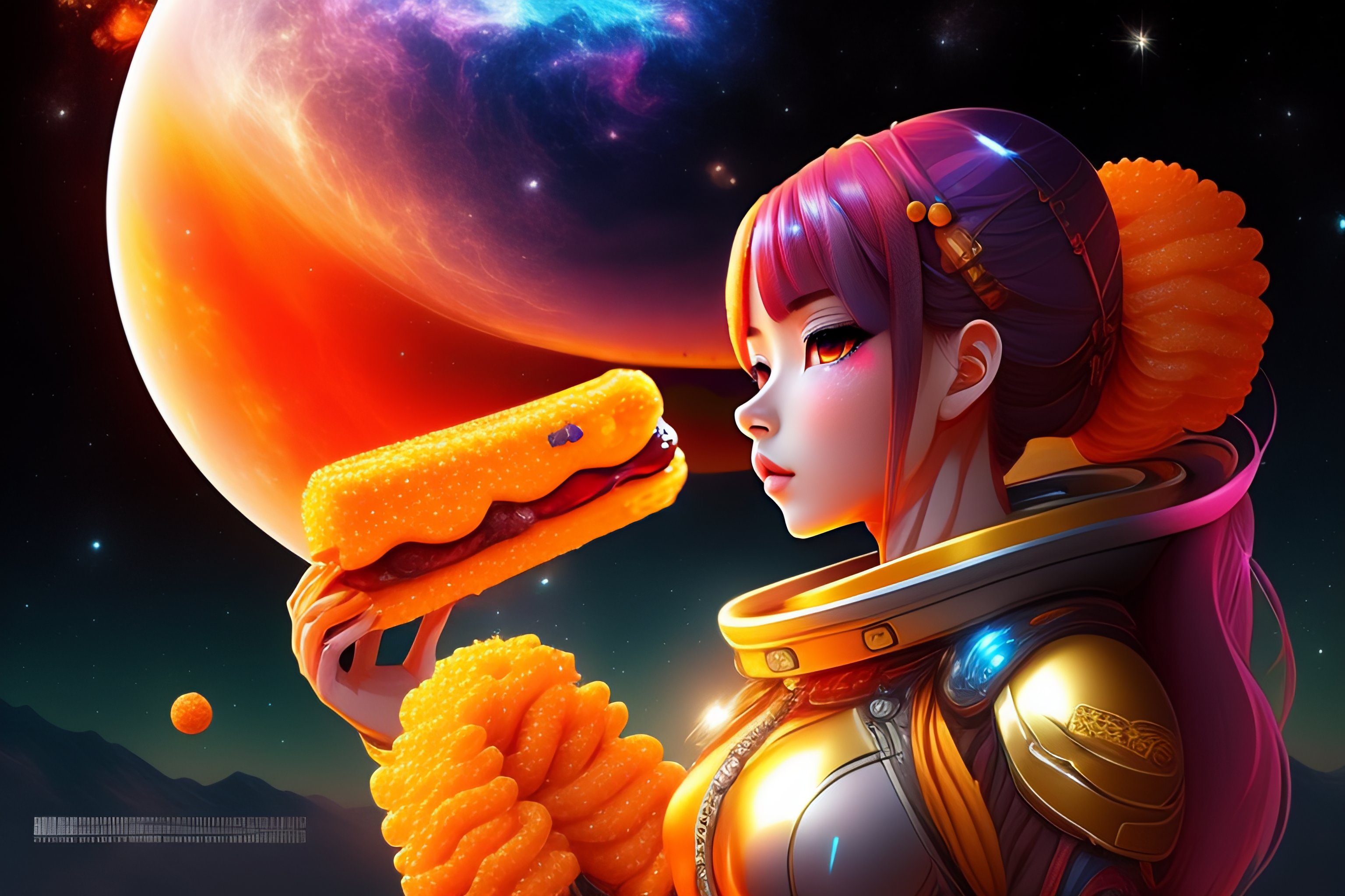 Lexica - Humanoid bacteria anime style, cheetos, space, fantasy