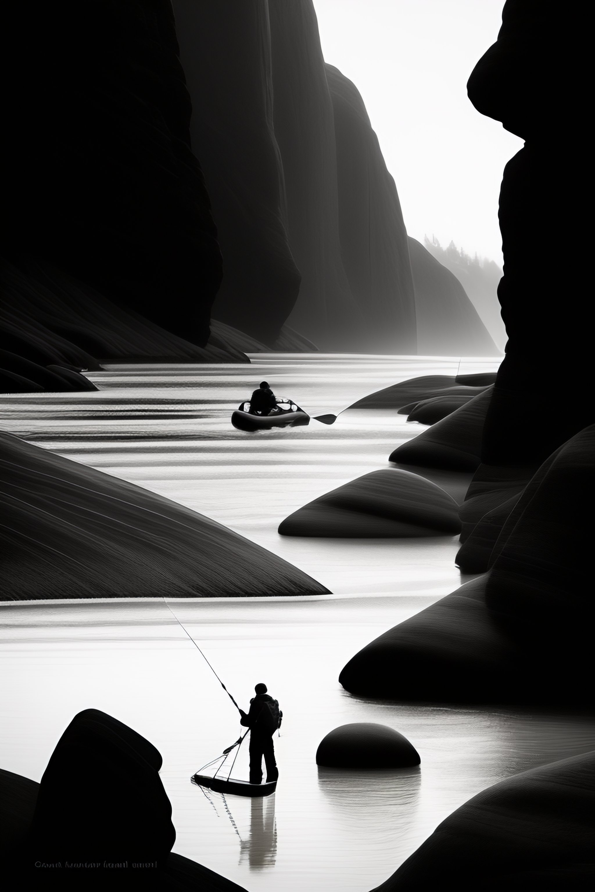 Lexica - Packrafting black and white drawing single line