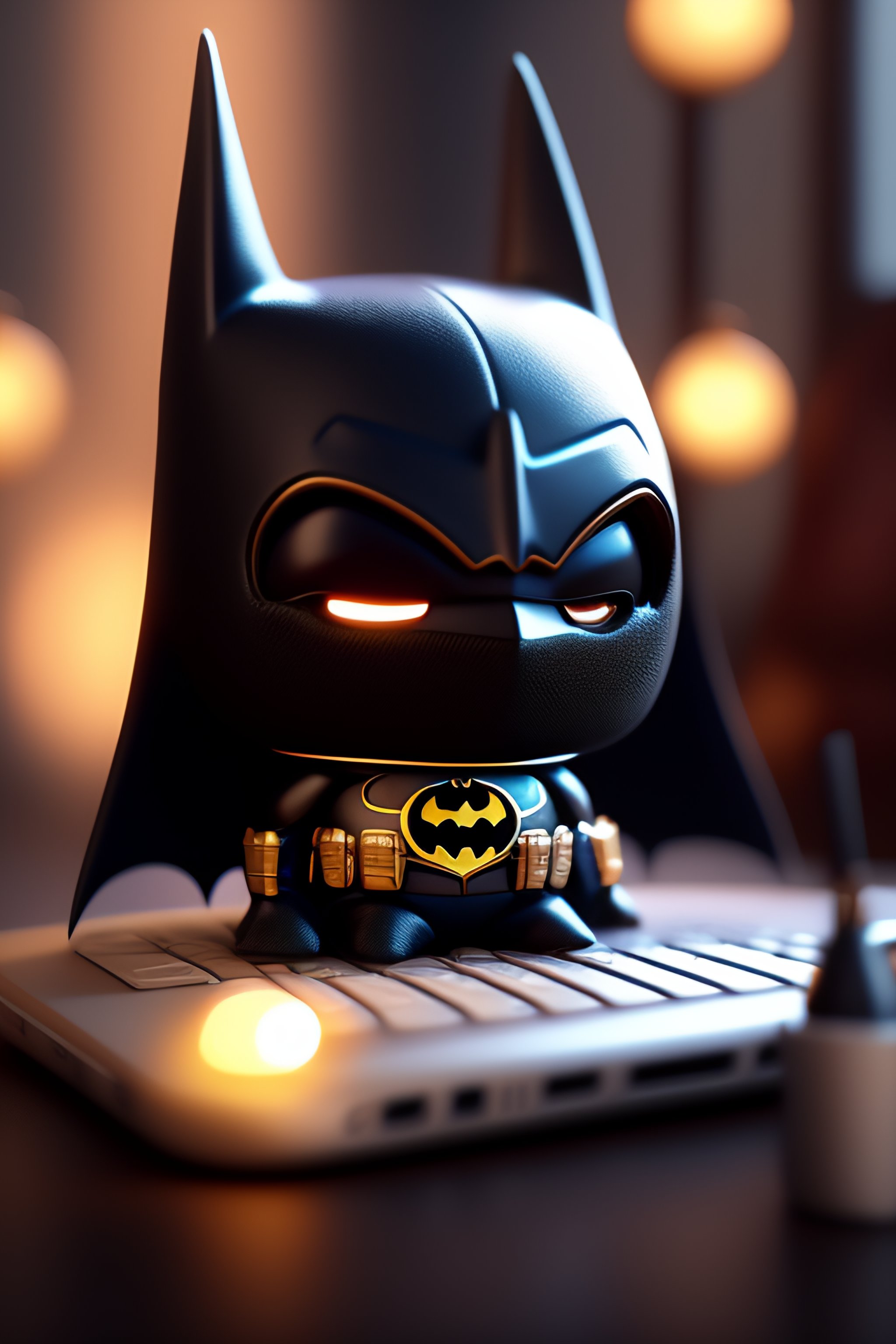 Lexica - Cute small humanoid batman sitting in front of laptop ,unreal ...