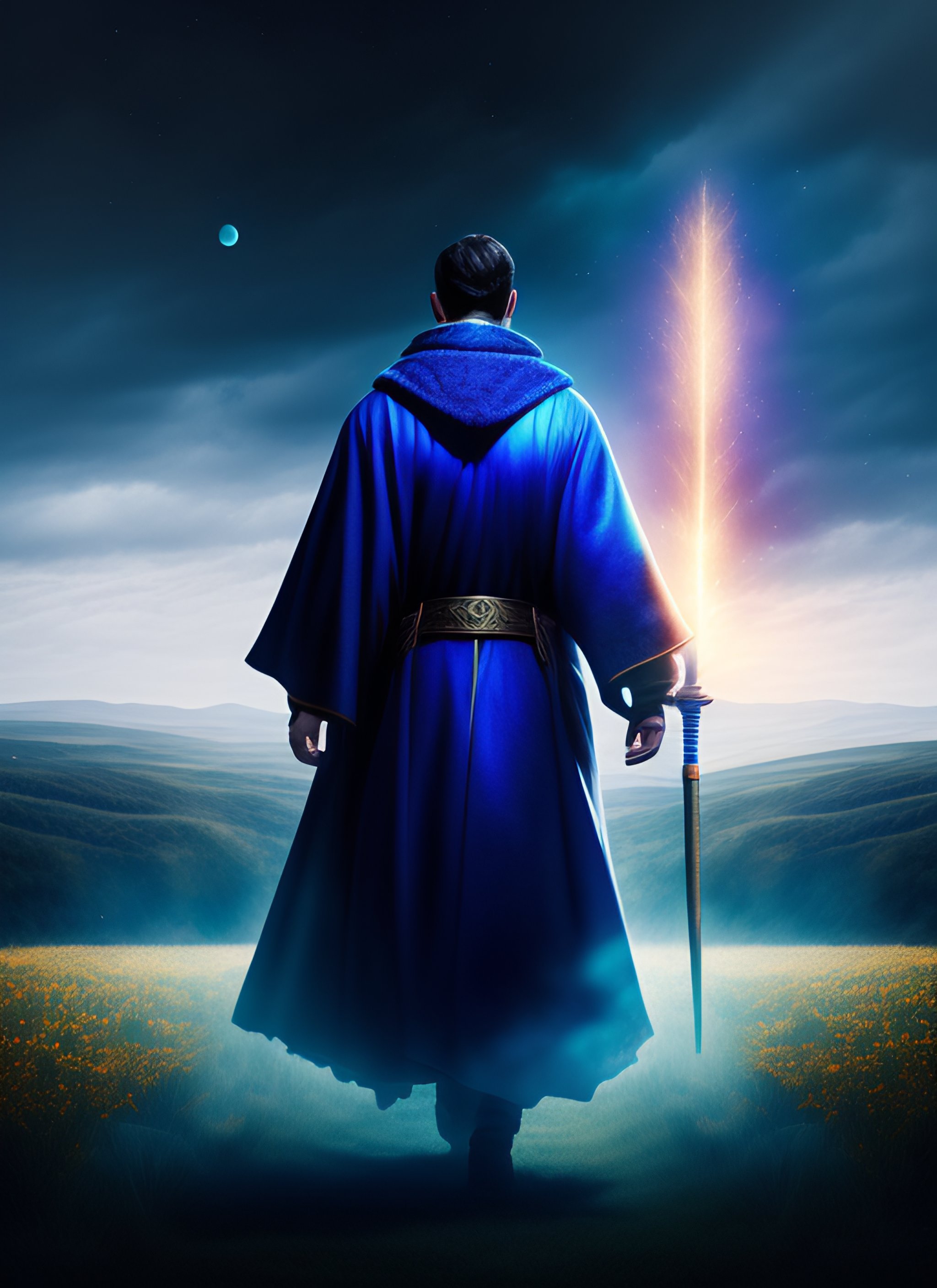 Wizard Holding Staff Drawing