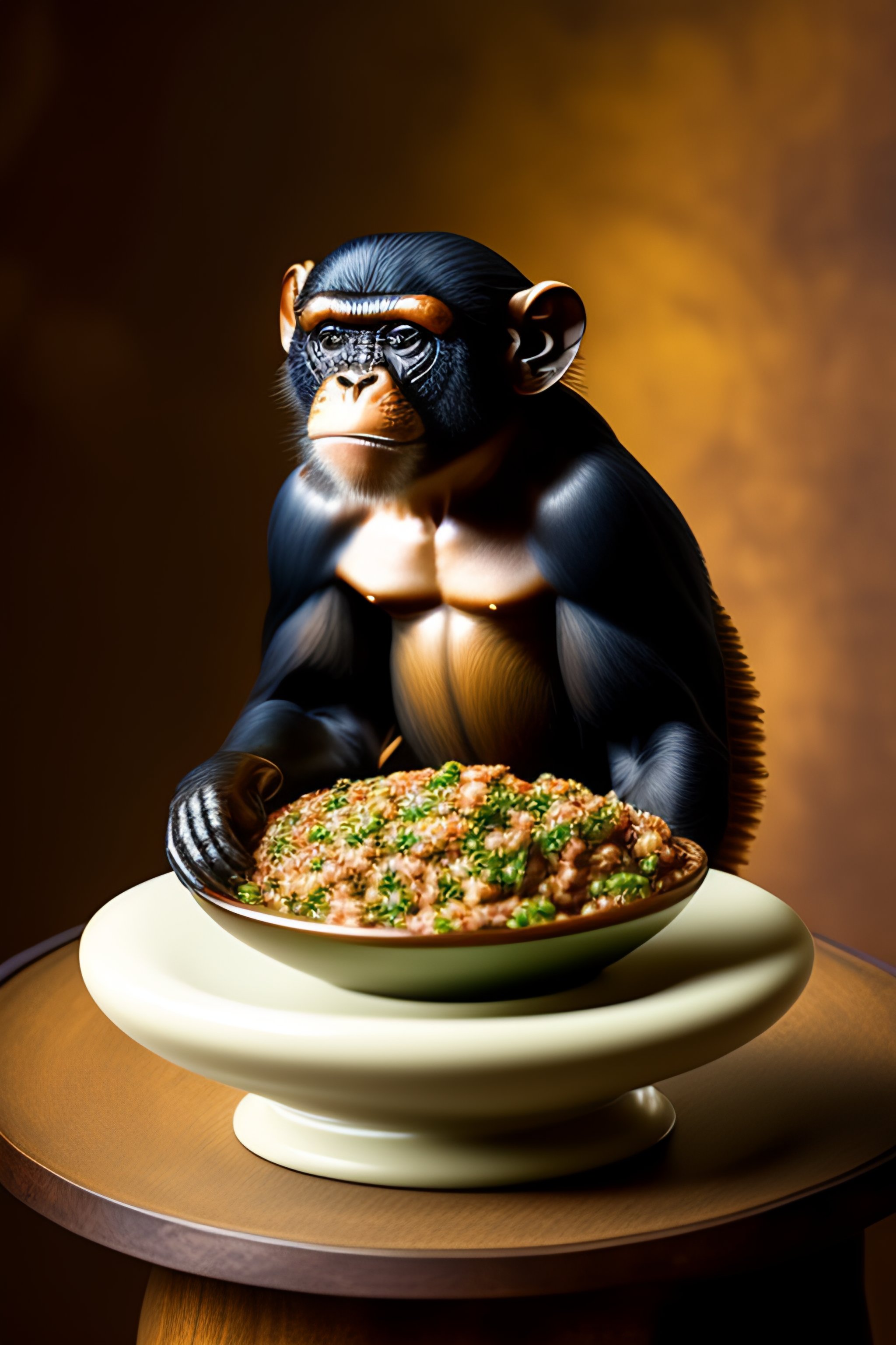 Lexica - Rococo style bonobo monkey with bowl of food