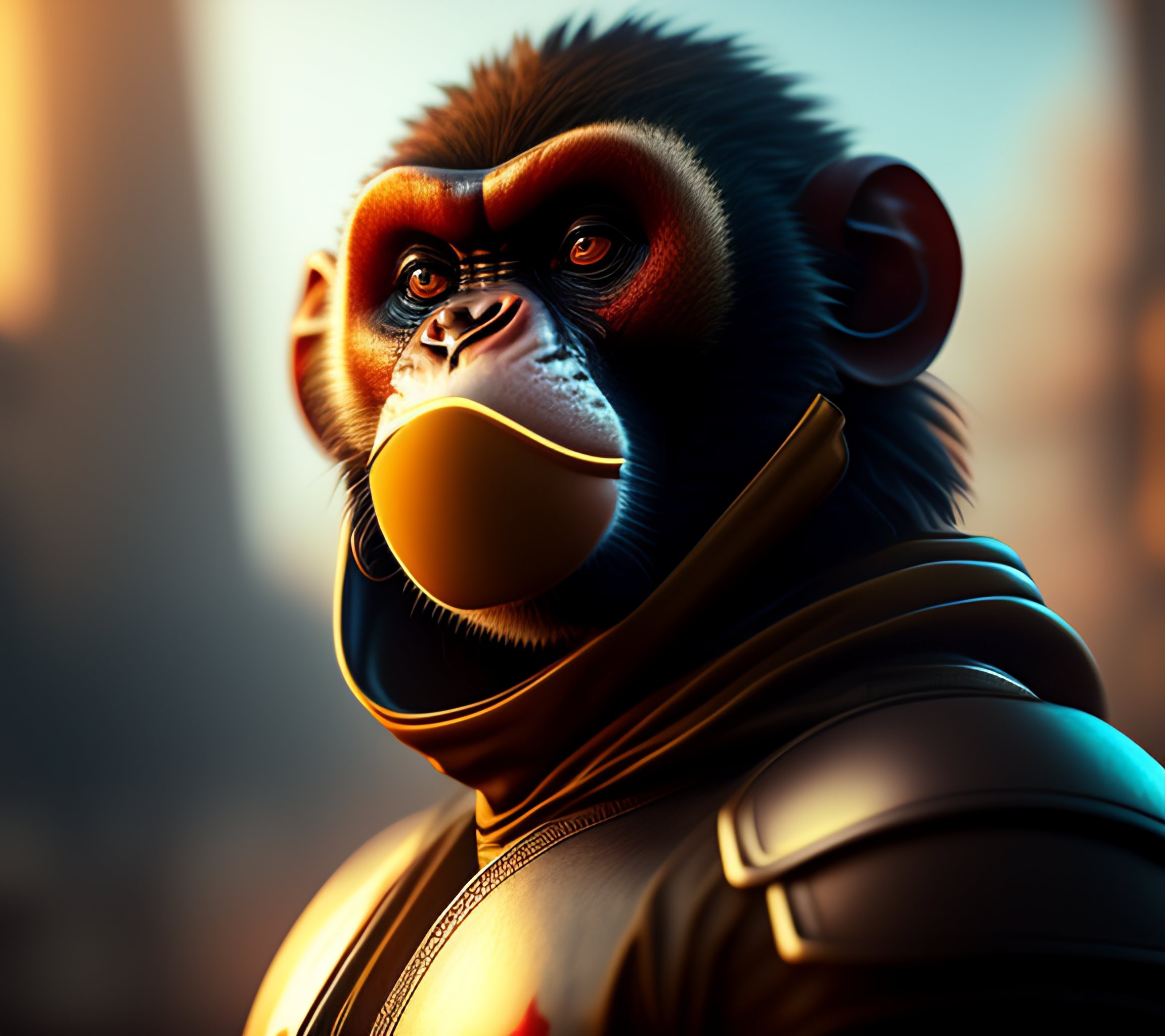 Lexica - Front view portrait, Monkey wearing a surgical mask covering ...