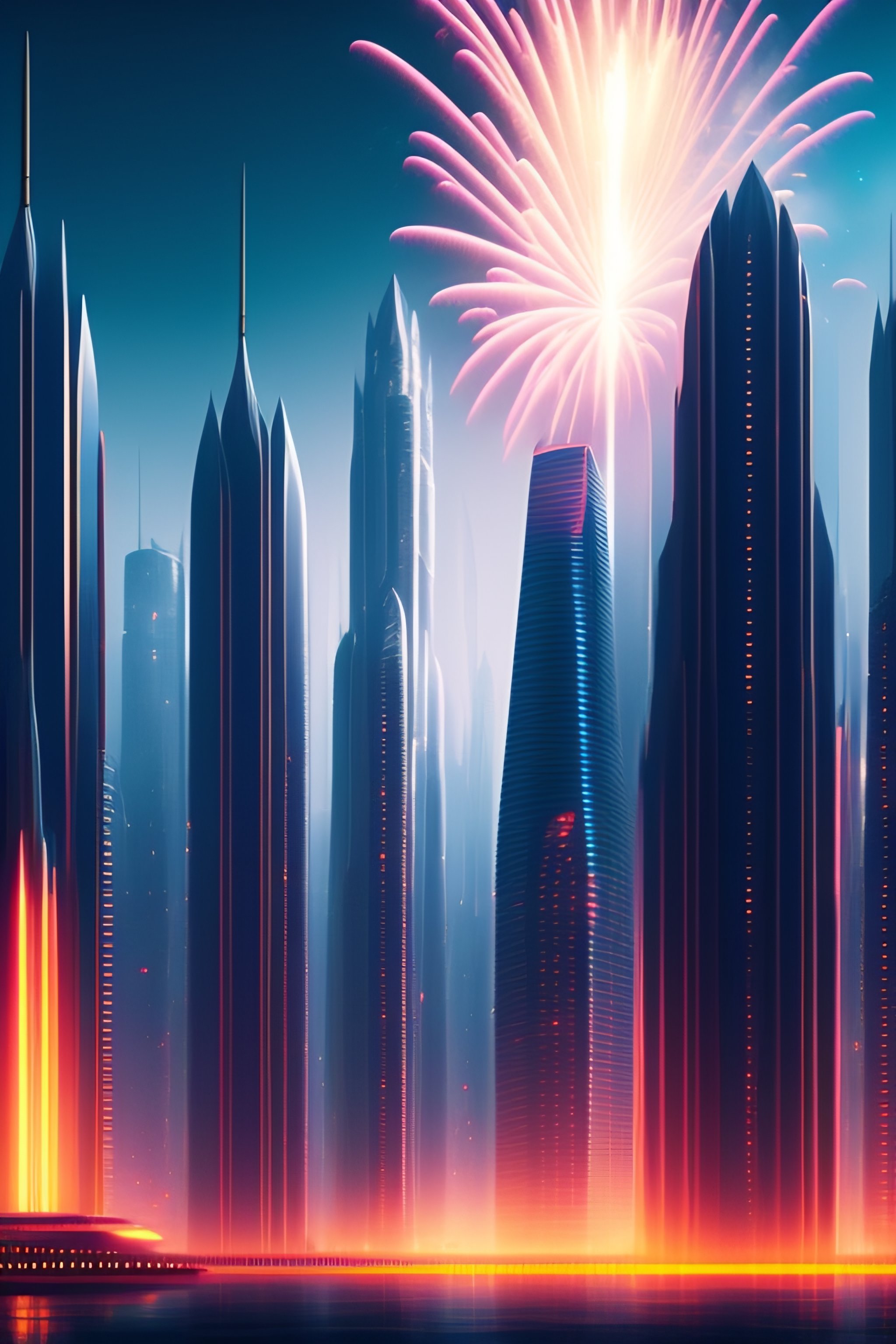 Lexica - Photorealistic fireworks over a futuristic science fiction ...