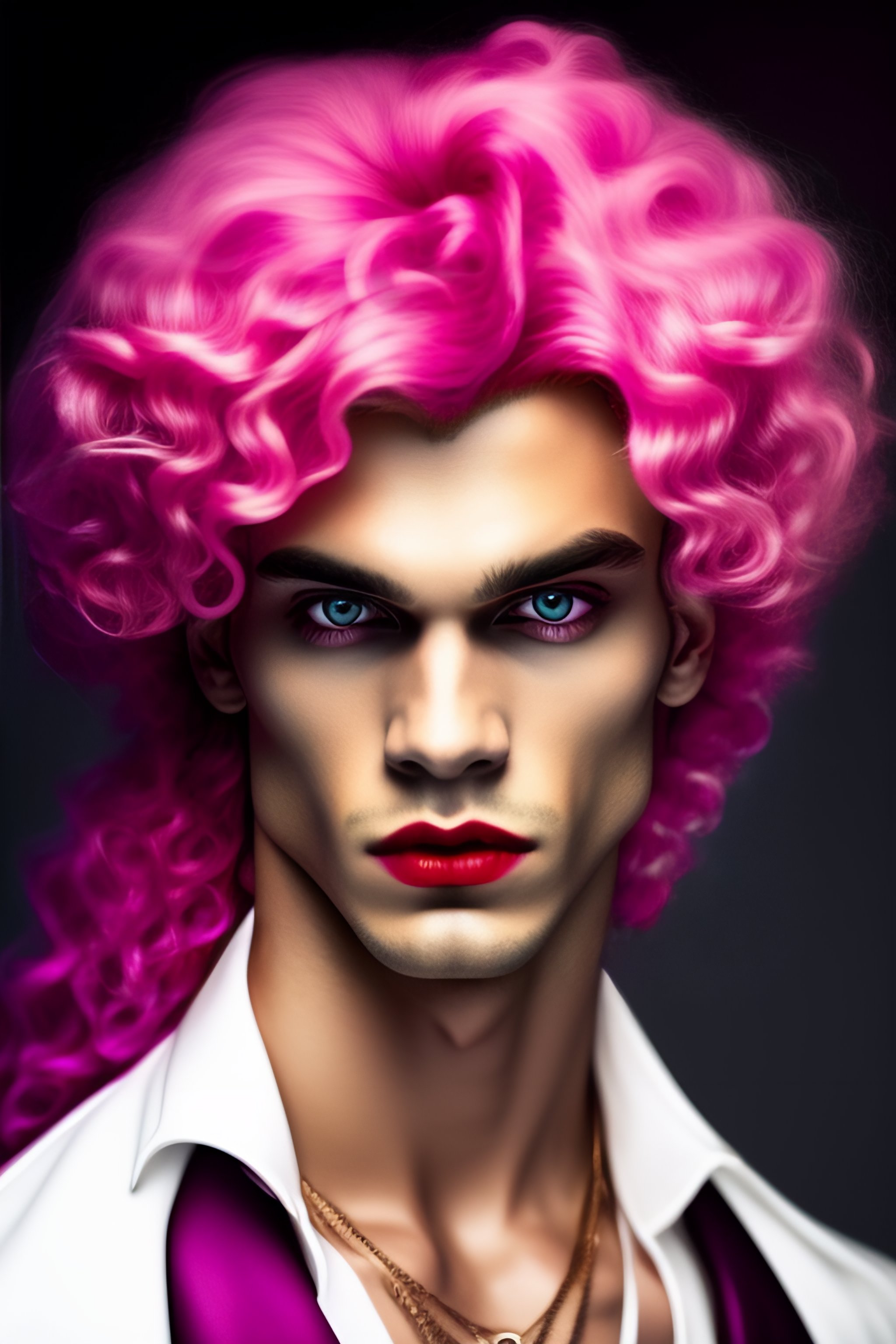 Lexica - Vampire with curly long blonde hair, magenta eyes, pink lips ...