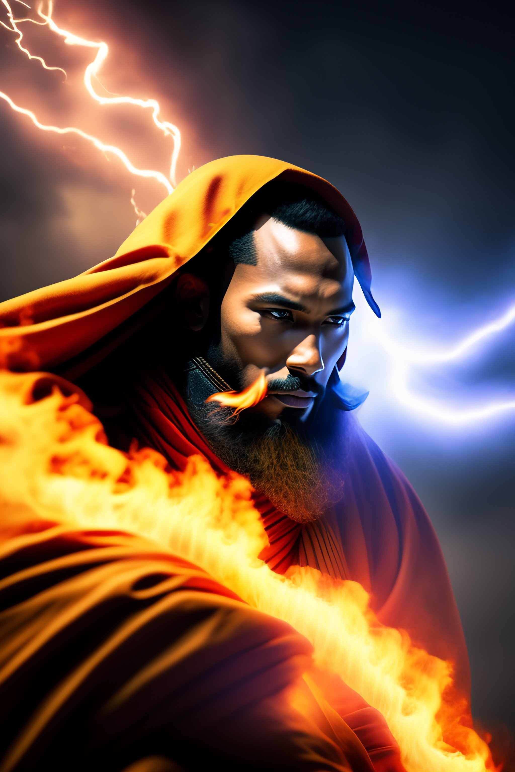 Lexica - A monk robes on fire as he is hot by lightning
