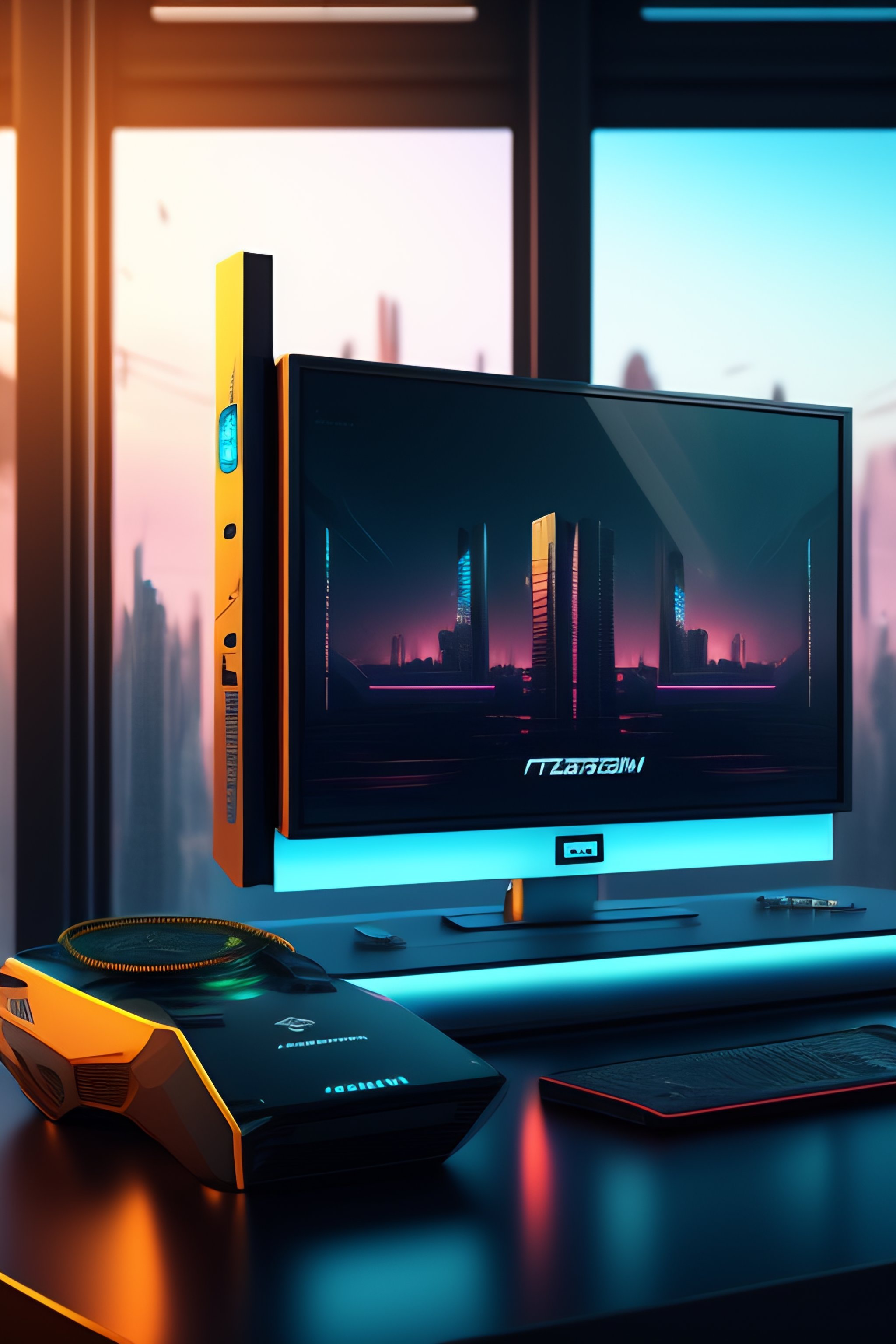 Lexica - Computer in cyberpunk style, transparent side glass, against ...