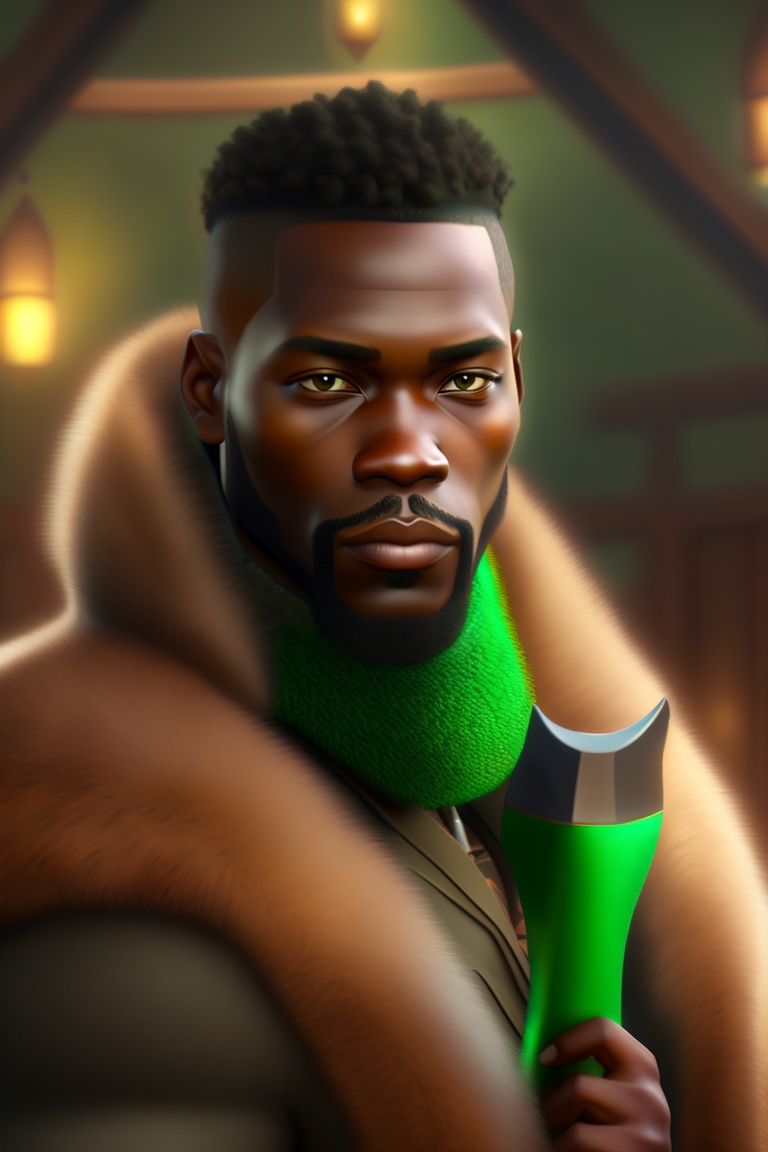 Lexica - An African hunter holding a big green hammer with both hands ...