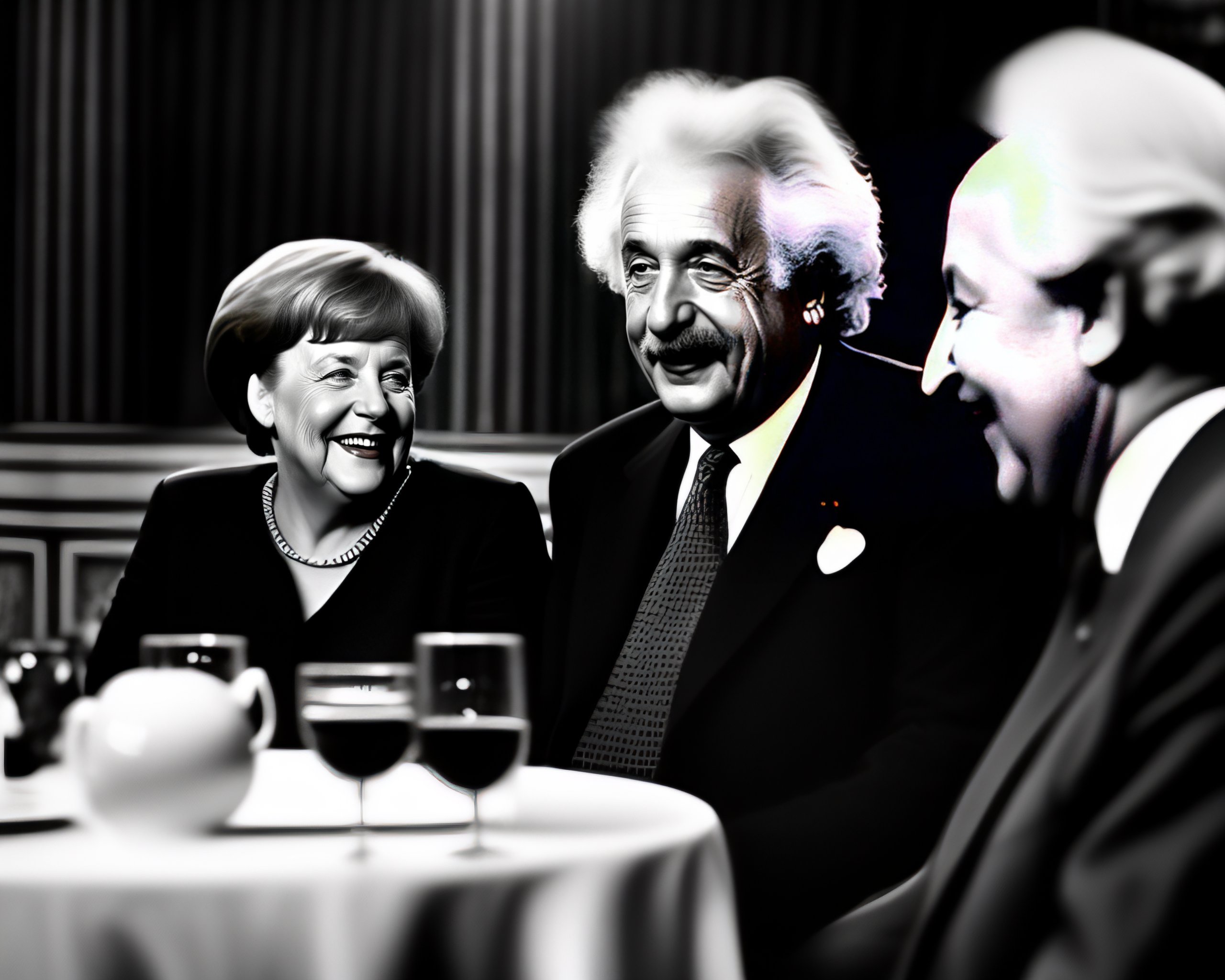 Lexica - Angela merkel and einstein in a room, laughing, tea on the table