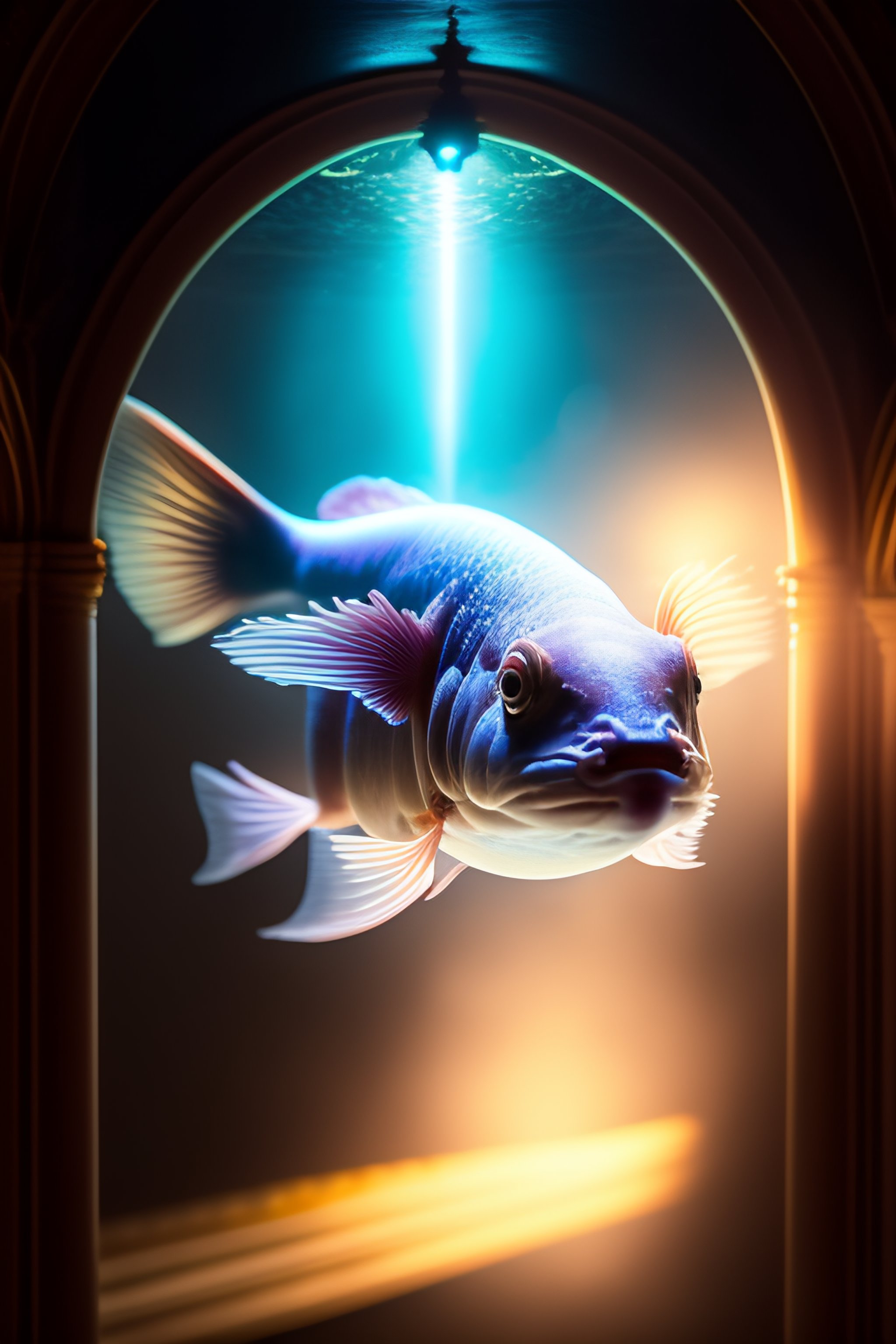 Lexica - A god axolotl flying inside a church with an halo around his head