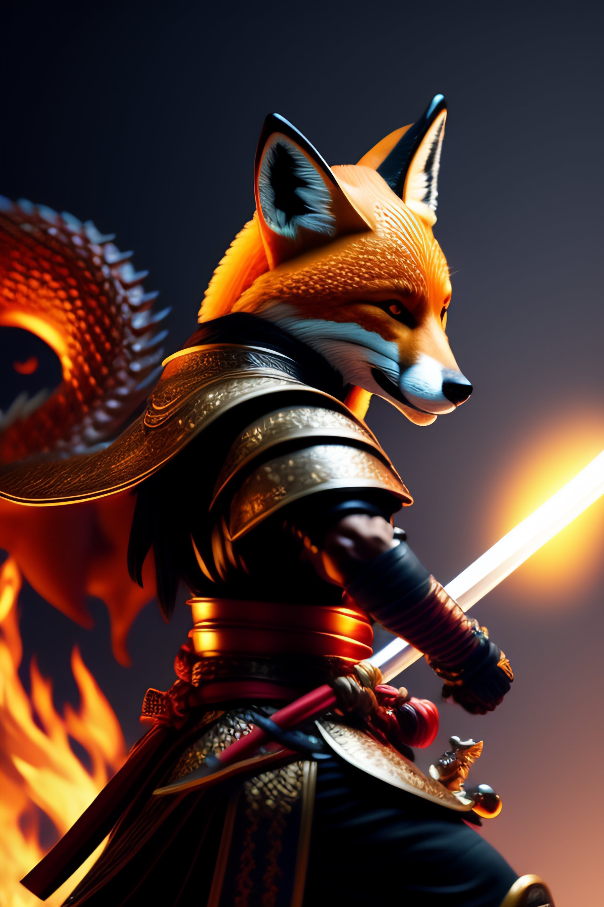 Lexica - Humanoid with a human body and fox head, samurai style ...
