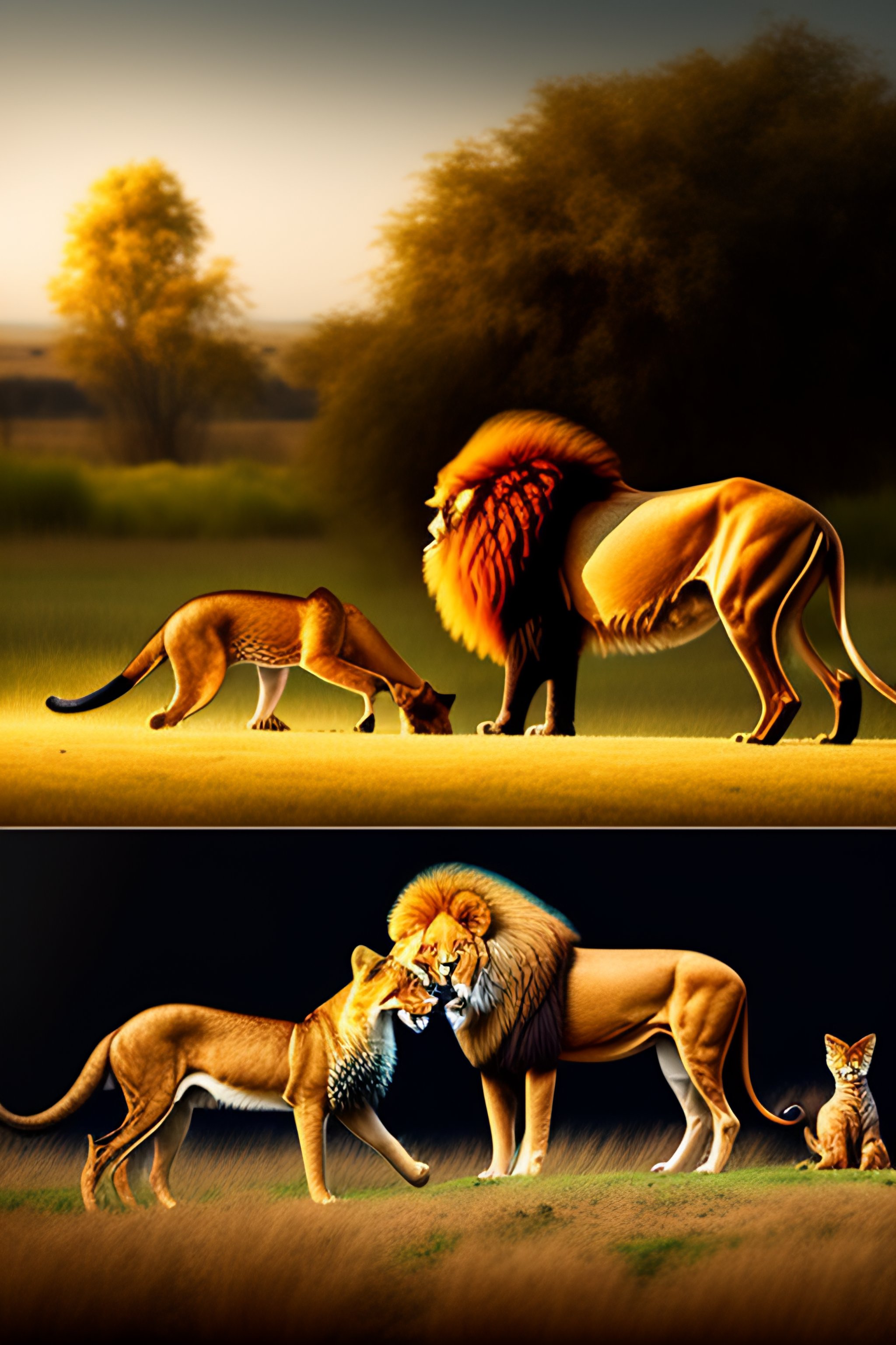 Lexica - A family meal of a lion and foxes