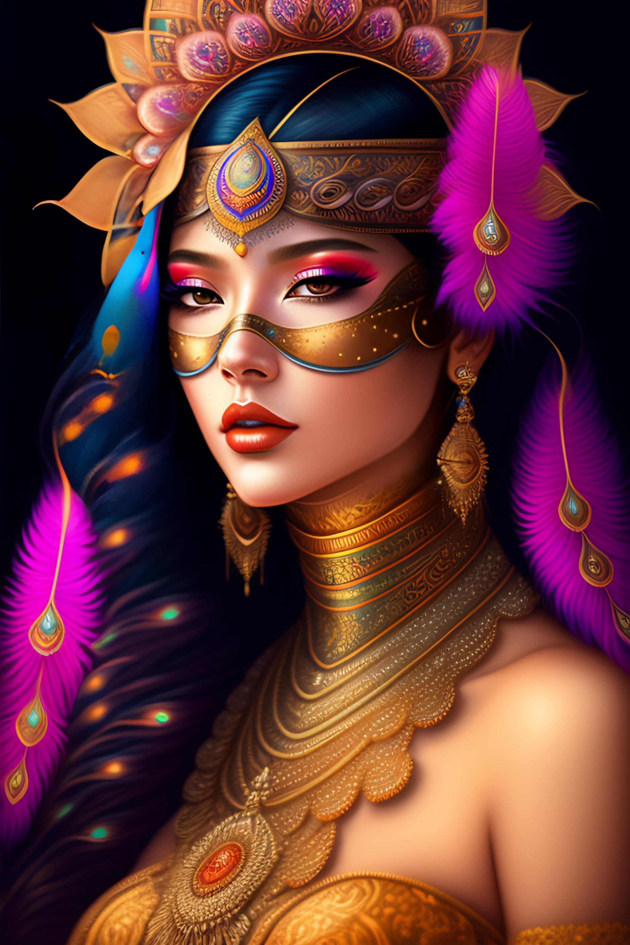 Lexica - Centered detailed portrait of a masked woman wearing a ...