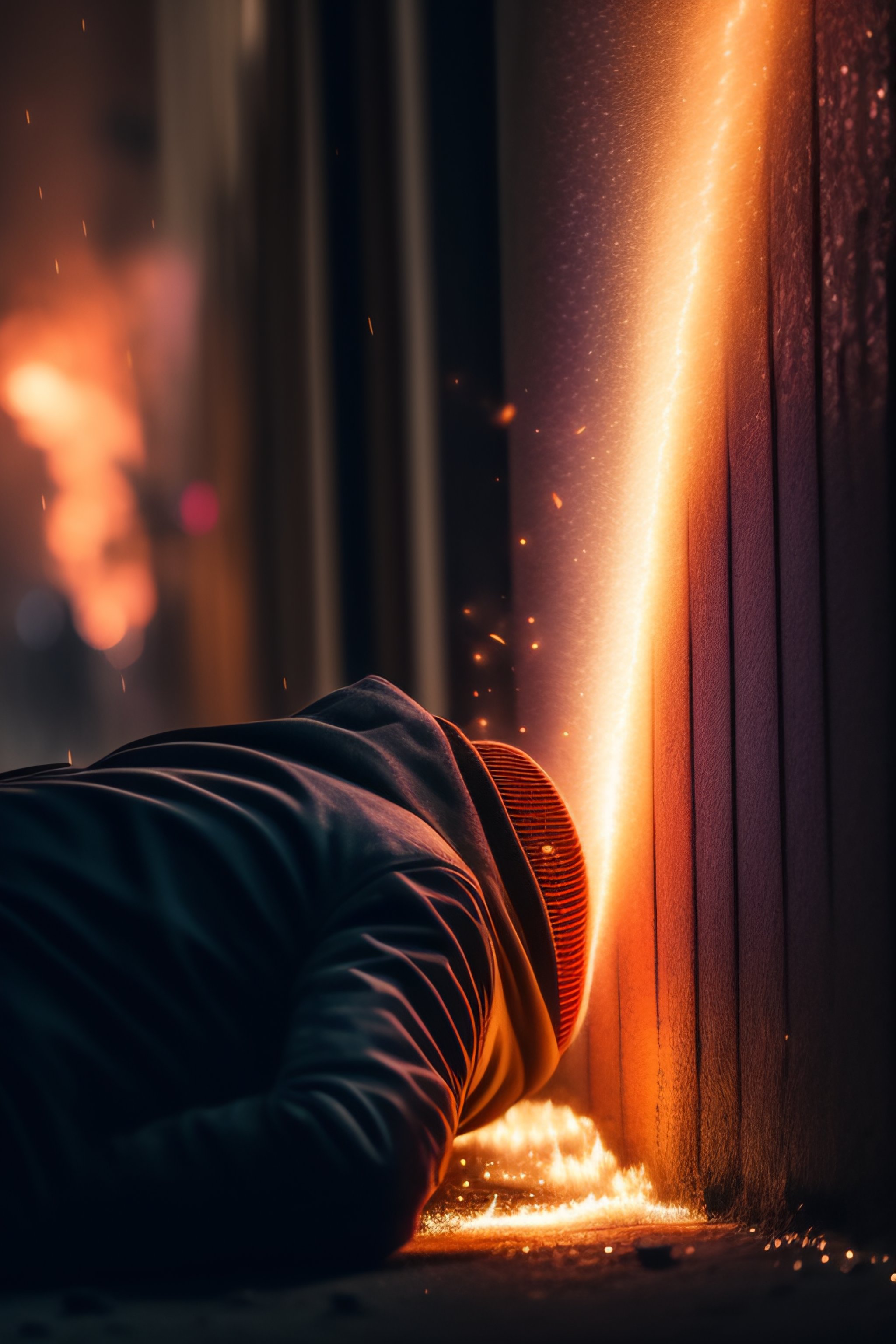 Lexica - Man lying on the ground shot leaning against a wall bleeding ...