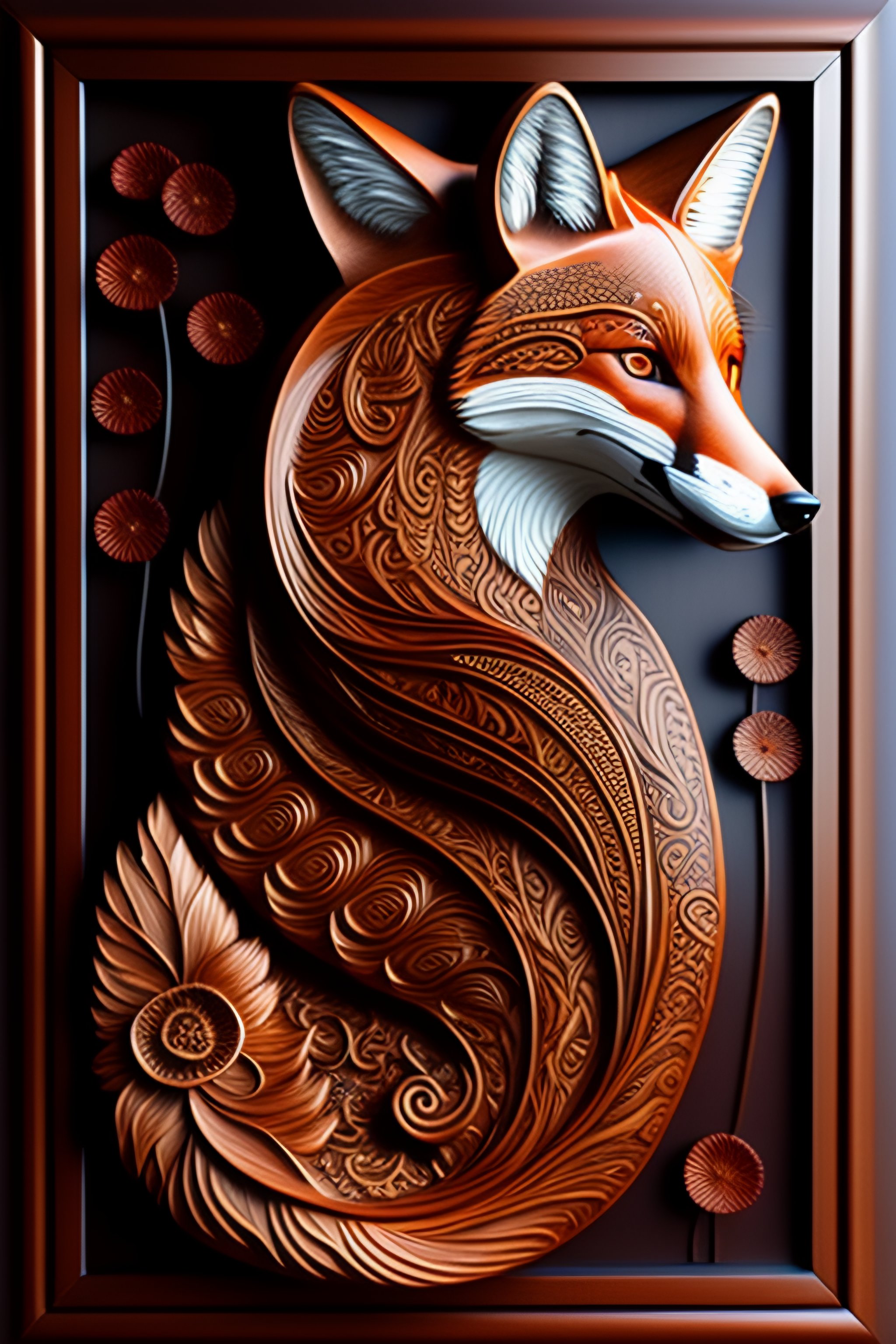 Lexica - Red brown fox, infinite detail, wood carving with intricate ...