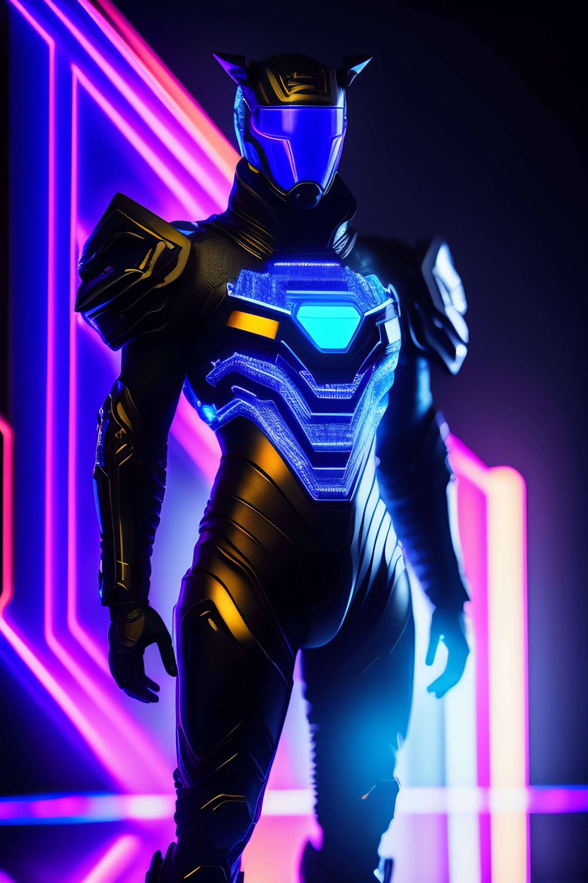 Lexica - A photograph of a cyberpunk streamer front view made of black ...