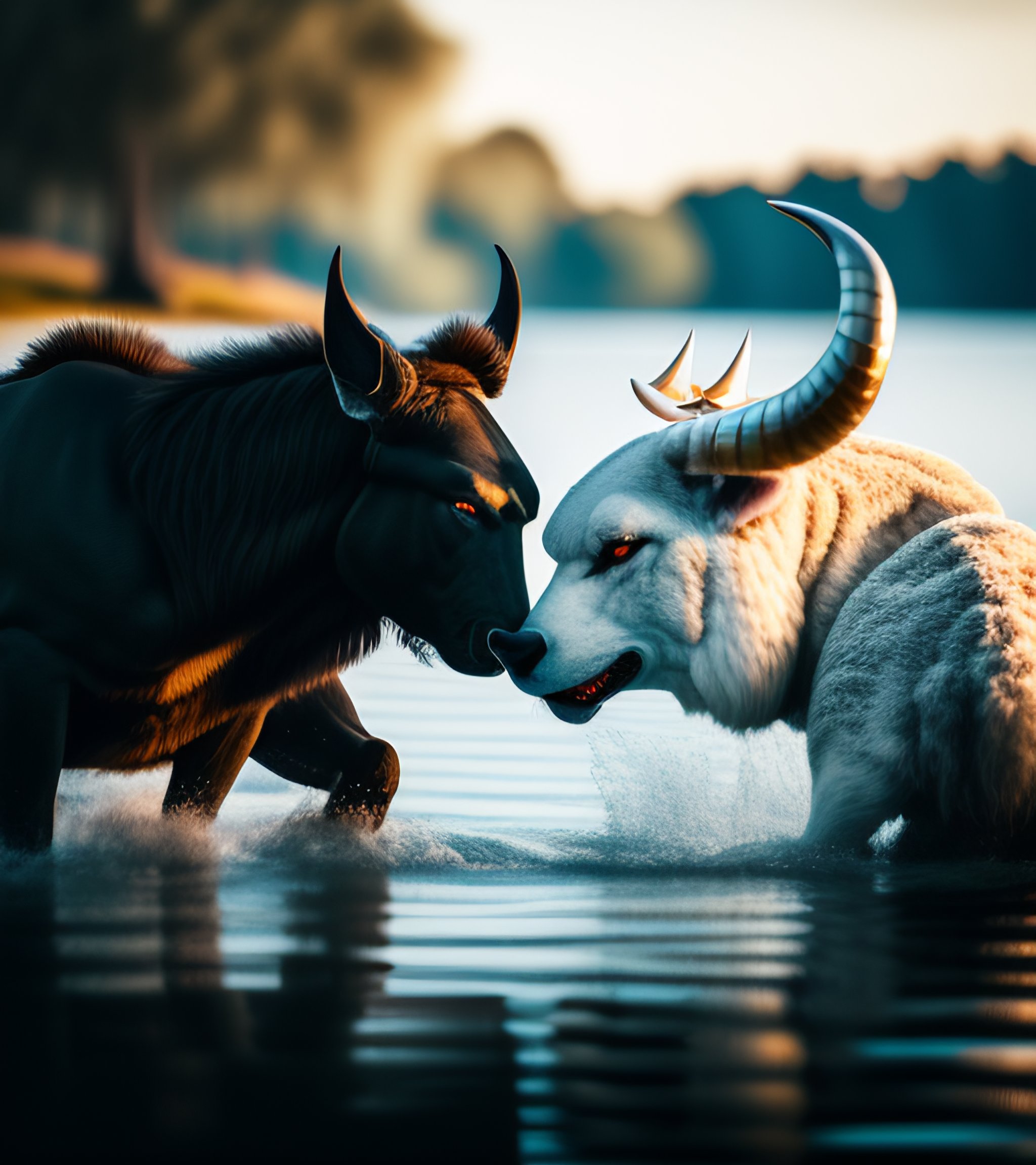 Lexica - Strong white knight fighting devil by the lake, imax quality ...