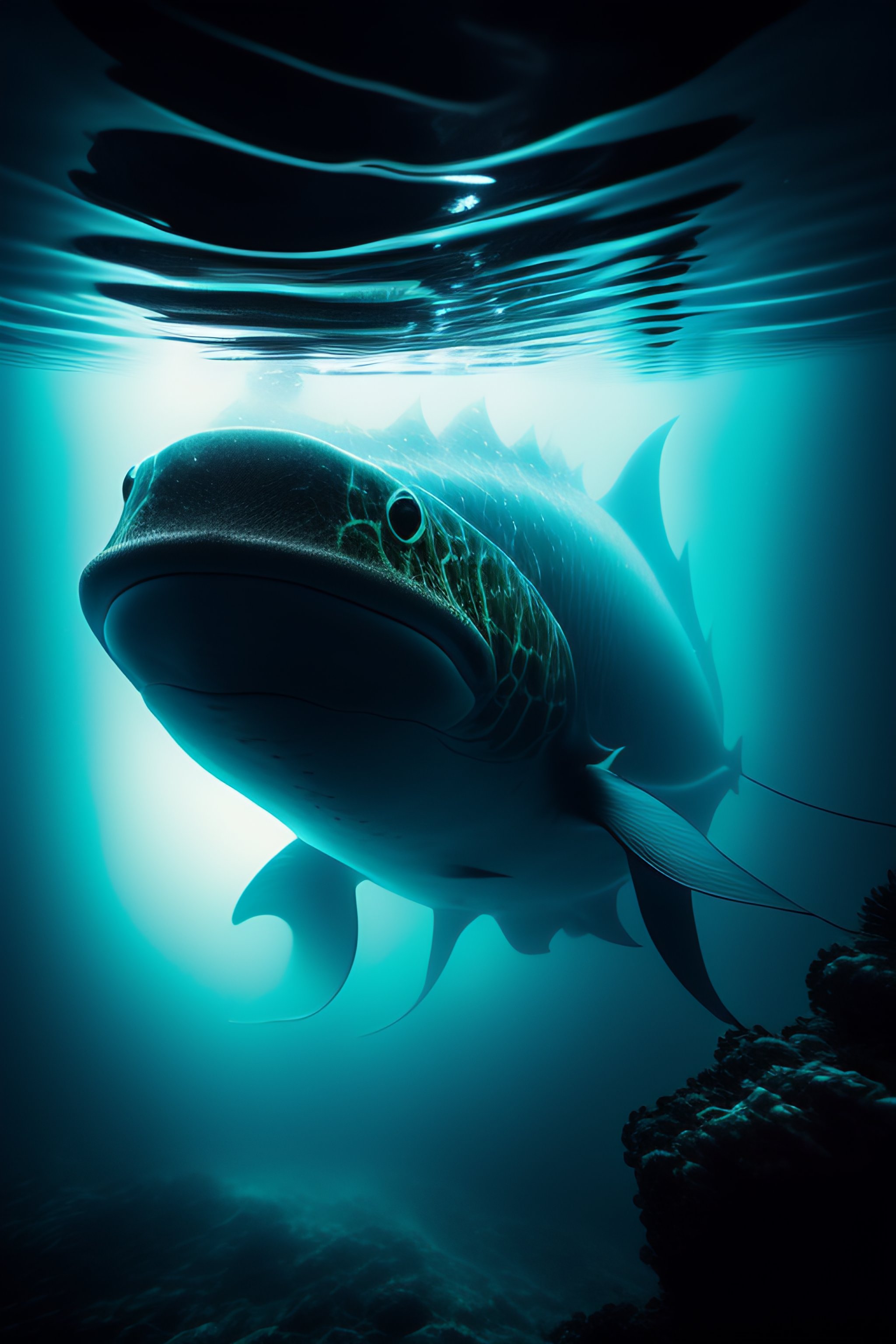 Lexica - Massive sea monster seen from far under water,dark styled ...