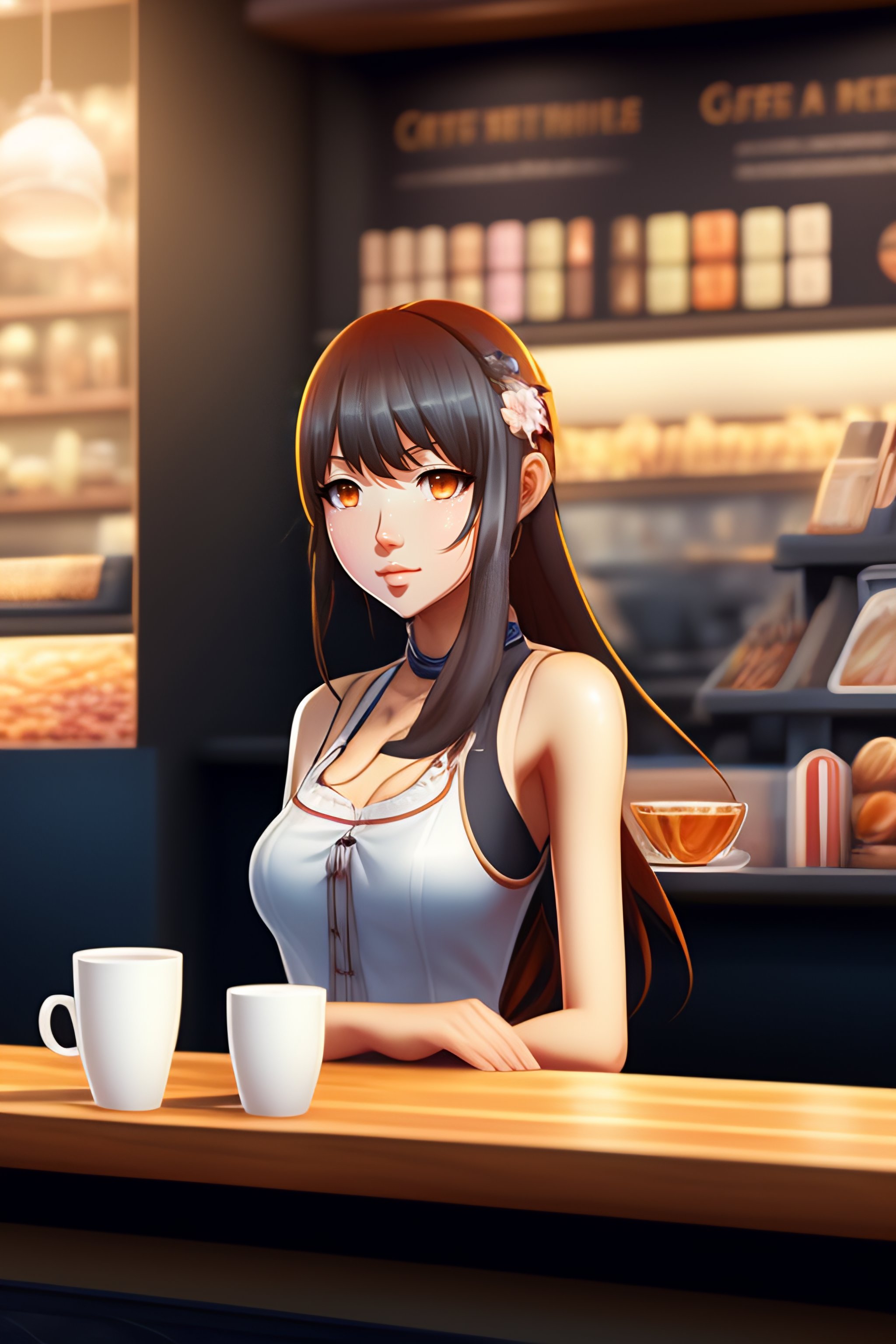 Lexica - Full body anime style model girl inside coffee shop, detailed ...