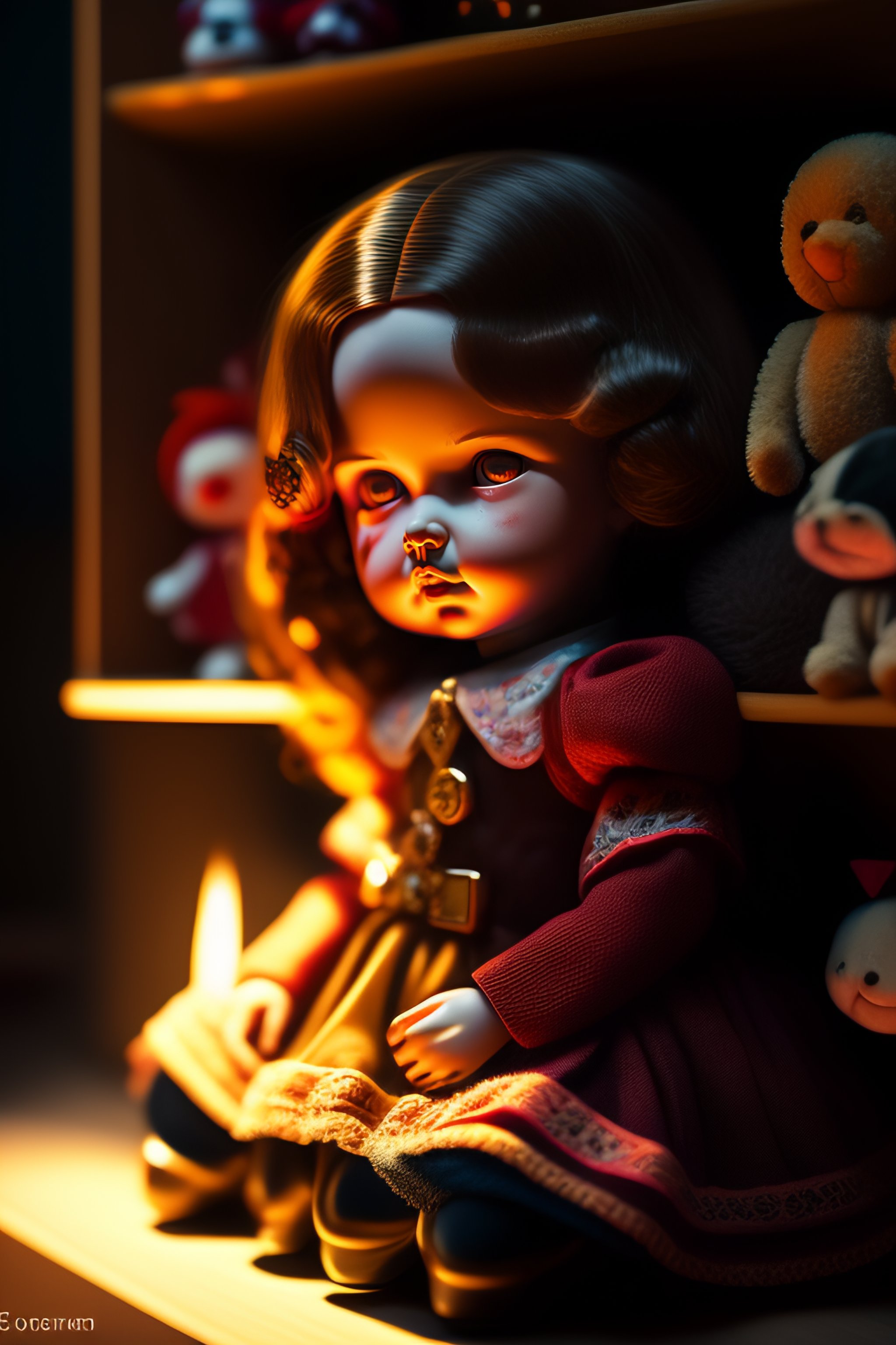 Lexica - A wide angle environmental shot of a possessed doll with an ...