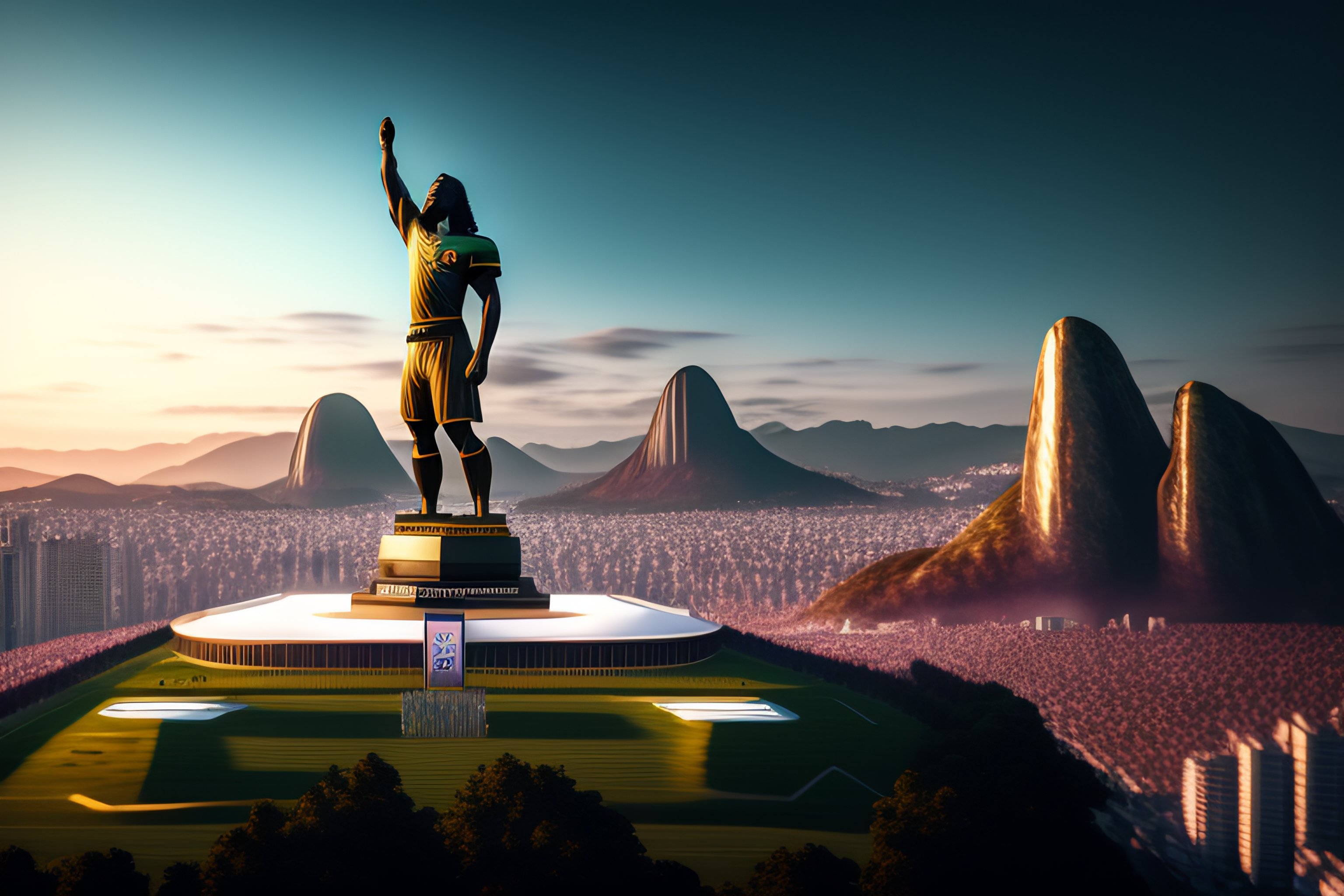 Lexica - Football player Pele statue size like Christ the Redeemer in ...