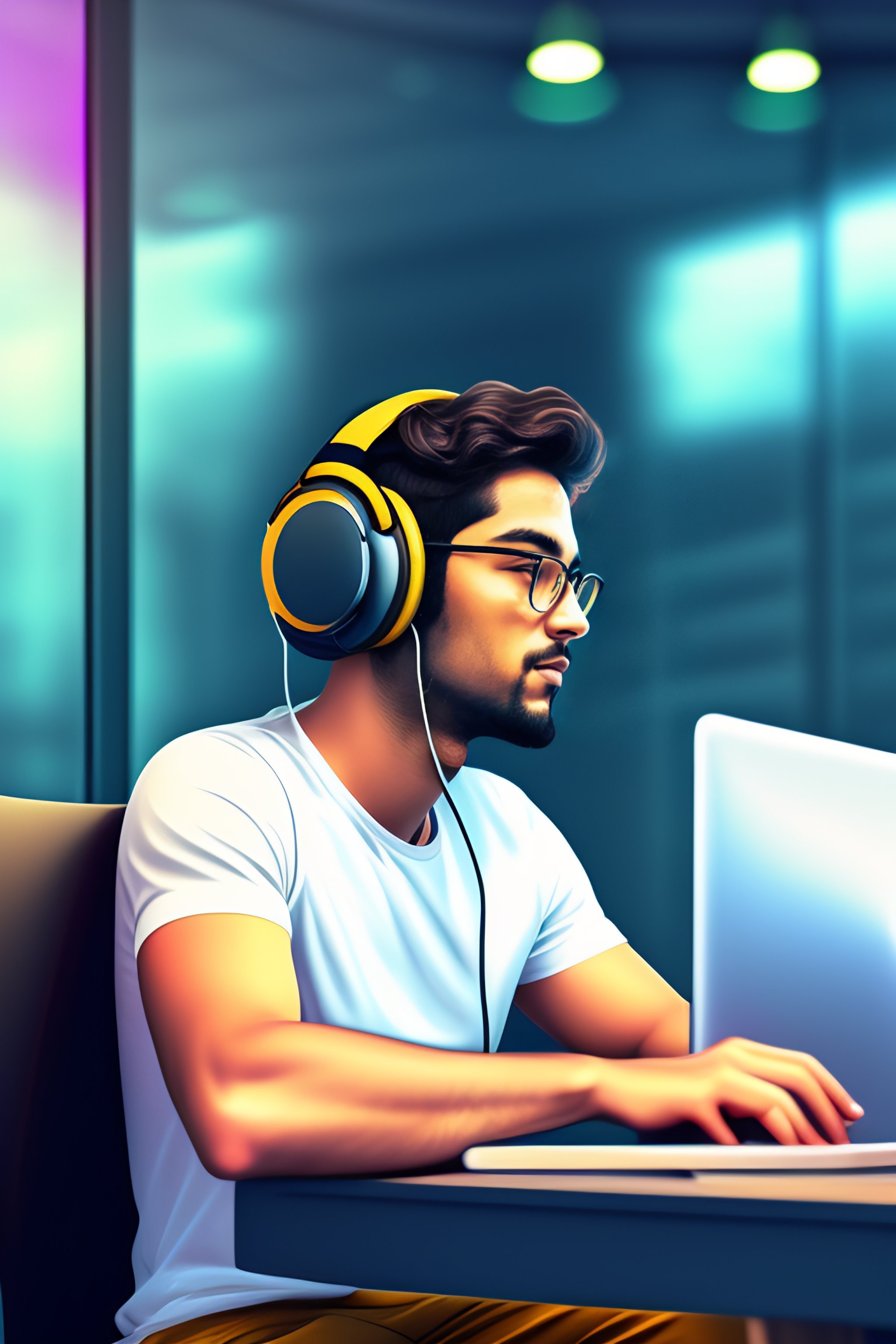 Lexica - Coder sitting in front of his laptop with his bi headphones on ...