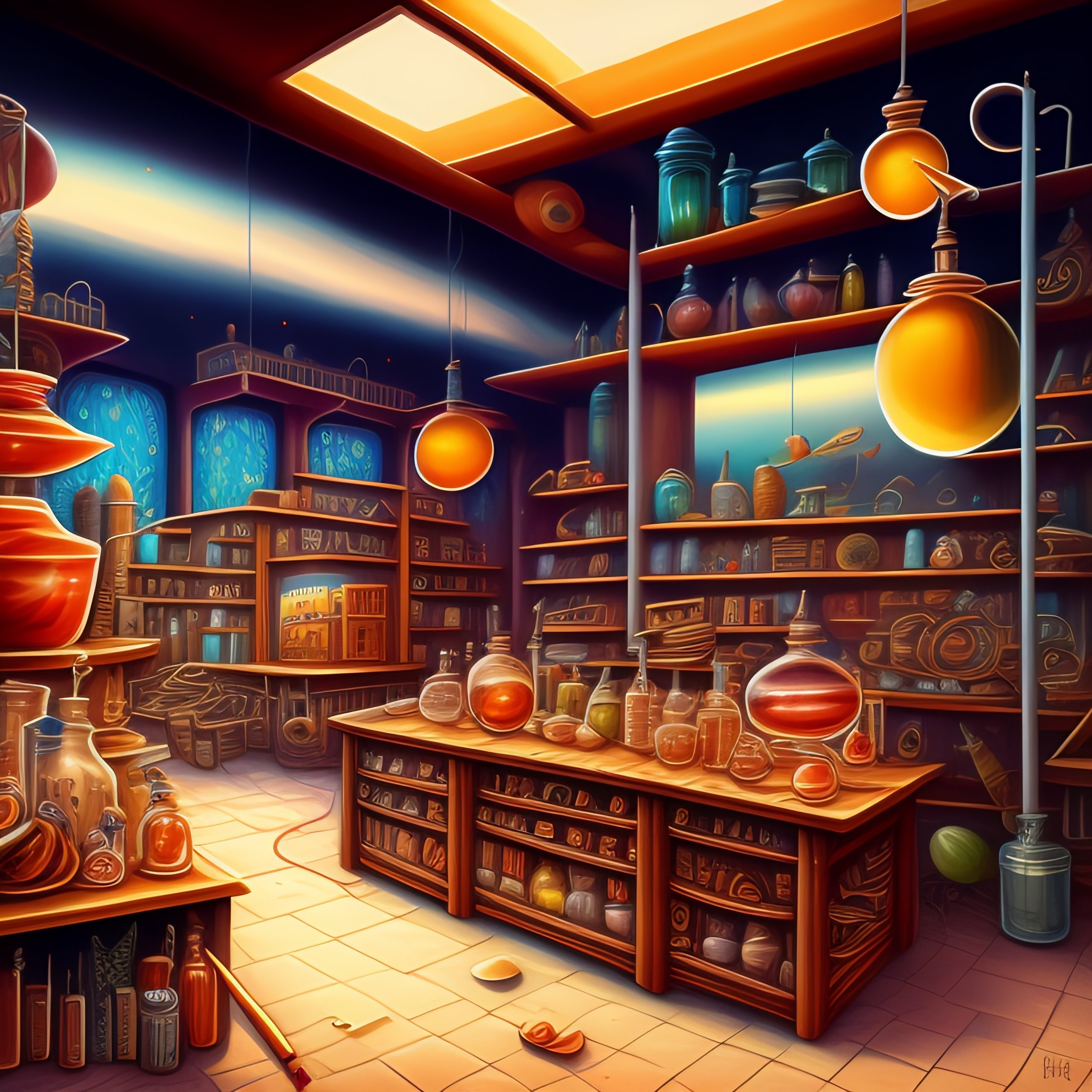 Lexica - Messy hand-drawn painting of a chaotic laboratory with lots of ...