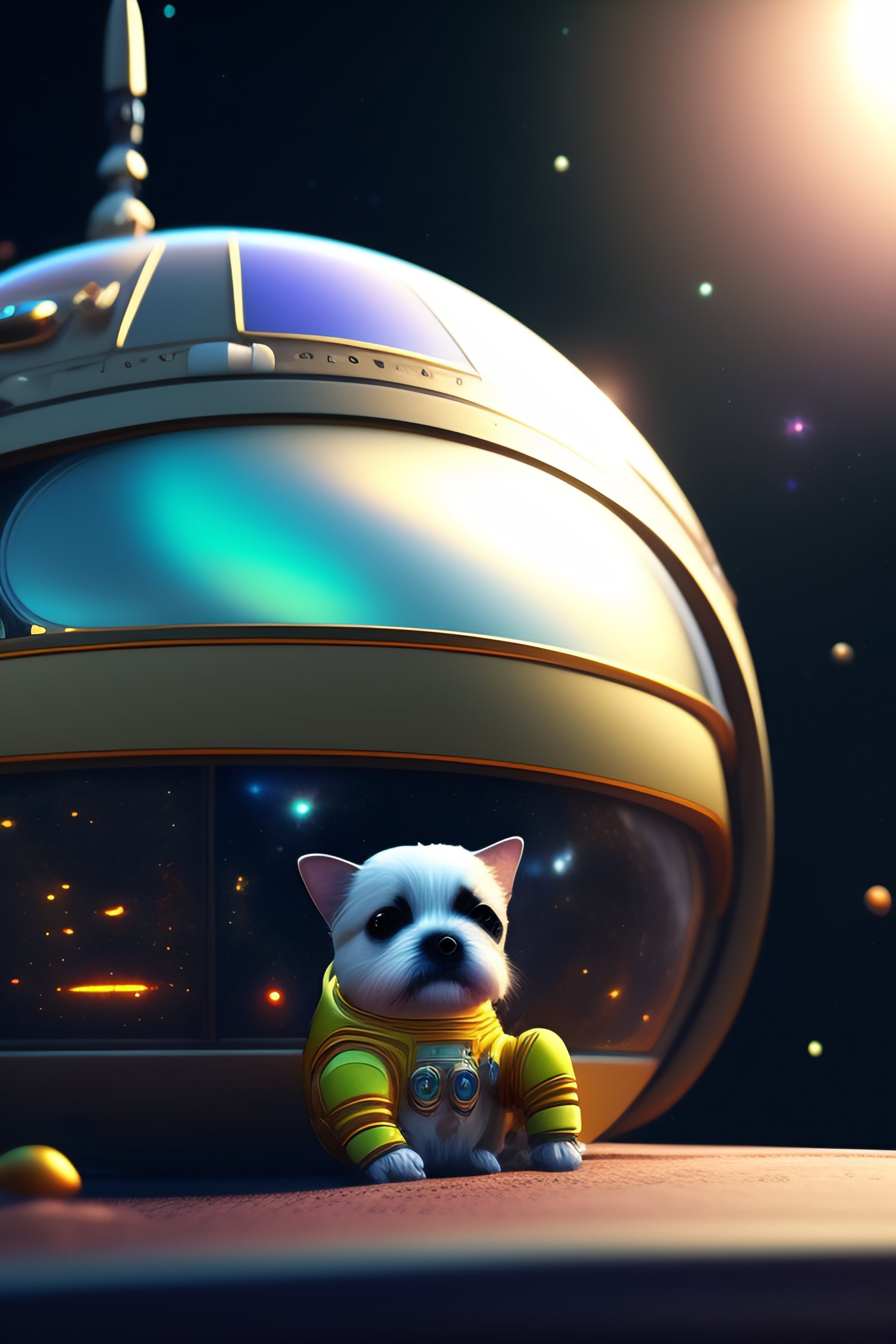 Lexica - Cute pet alien wearing a spacesuit sitting in front of a ...