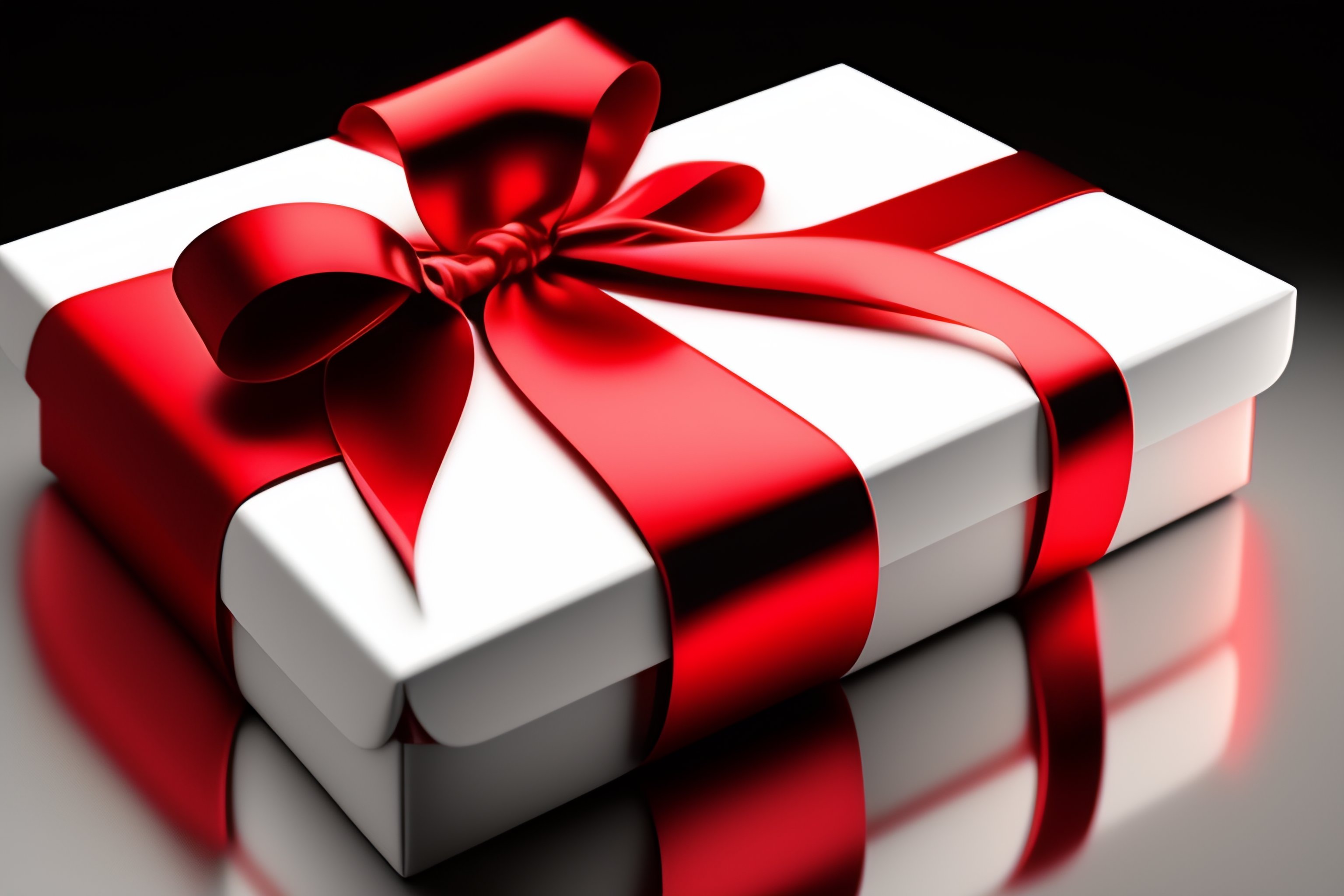 Lexica - Open gift white box with glow inside, red undone ribbon