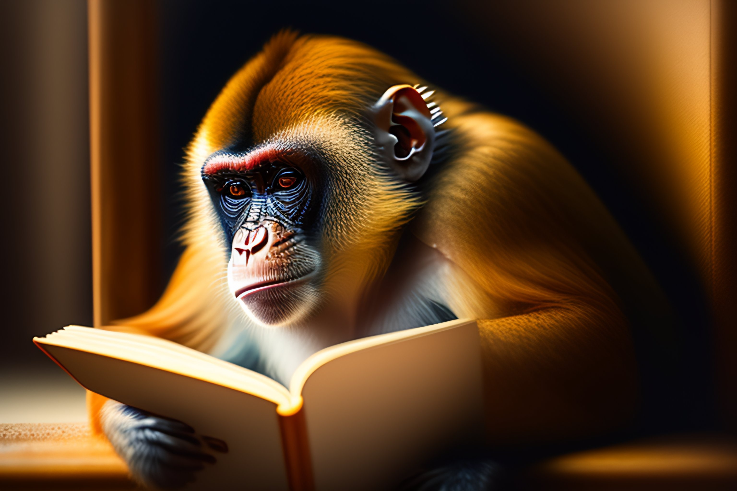 Lexica - Monkey reading a book, waterpainting, low detail