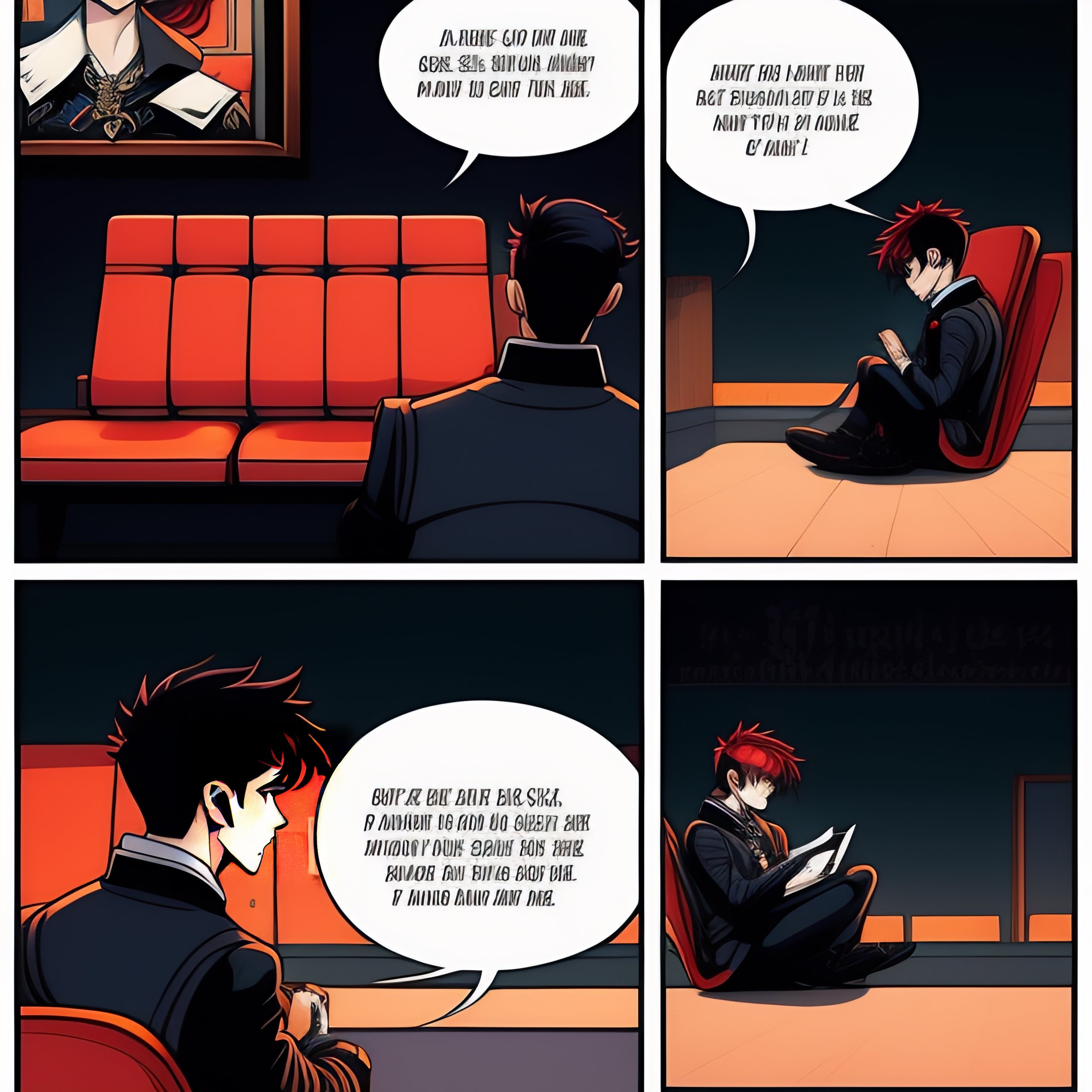 Lexica - A edgy goth young man sitting on a chair, simple comic drawing