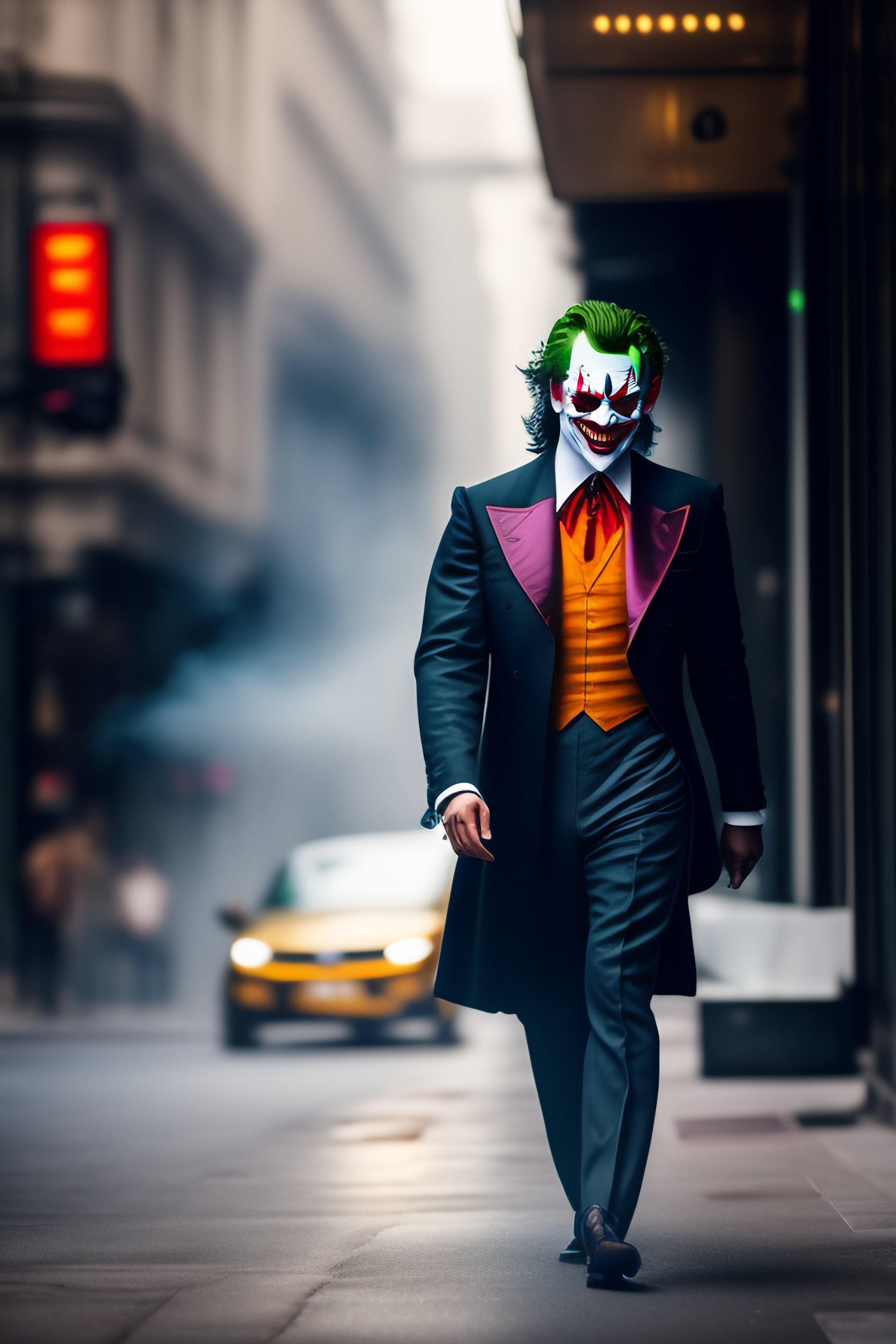 Lexica - Wild joker on streets which are occupied by lightsmoke,uhd